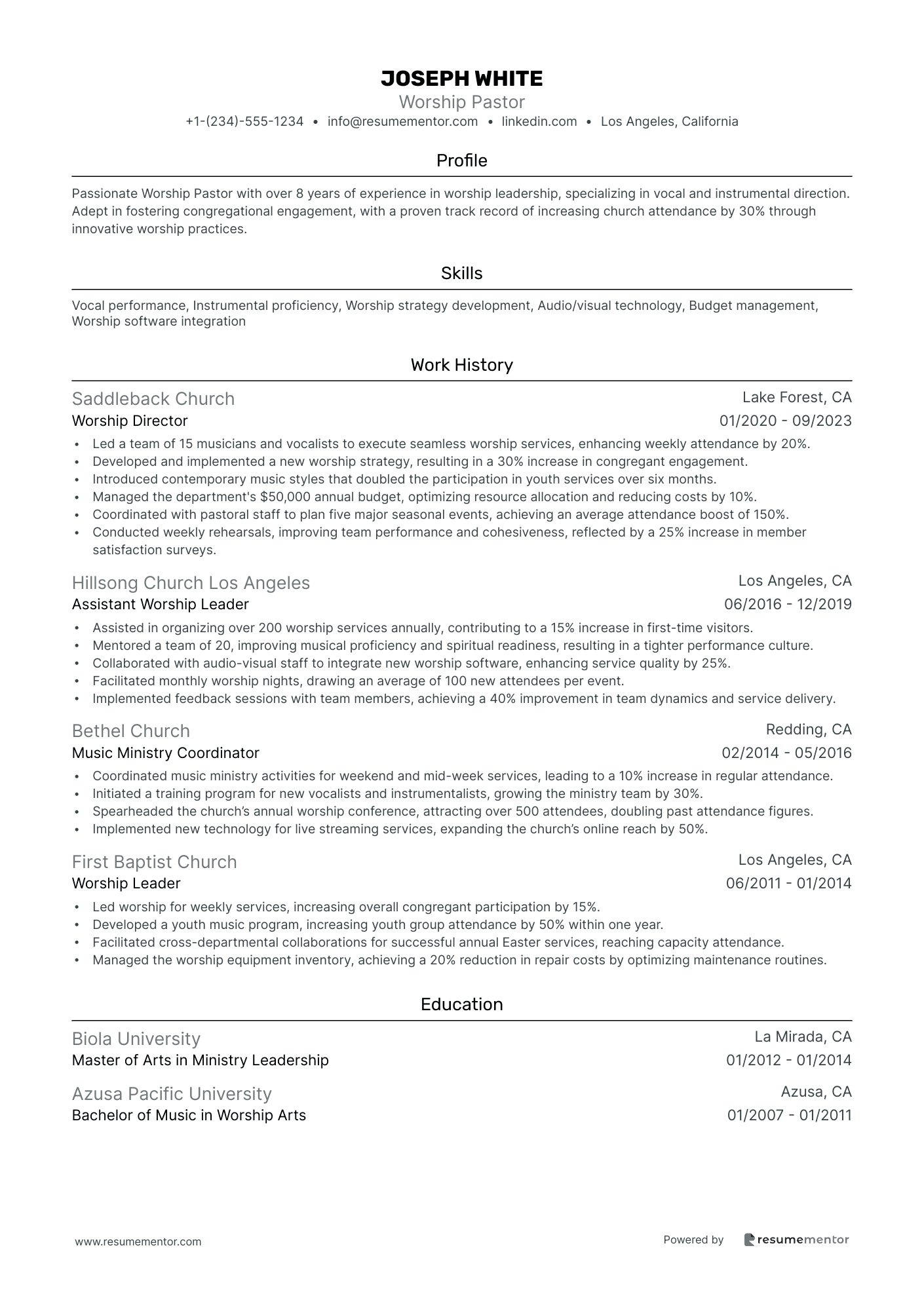 Pastor Resume Examples - Free to Edit ATS-Friendly PDF - 2025