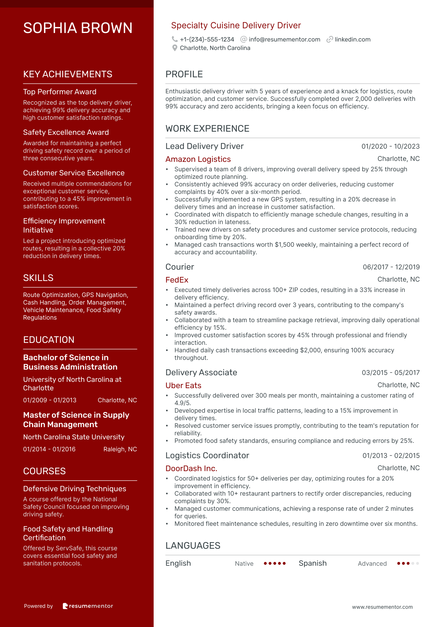 Pizza Delivery Driver Resume Examples - Free to Edit ATS-Friendly PDF ...