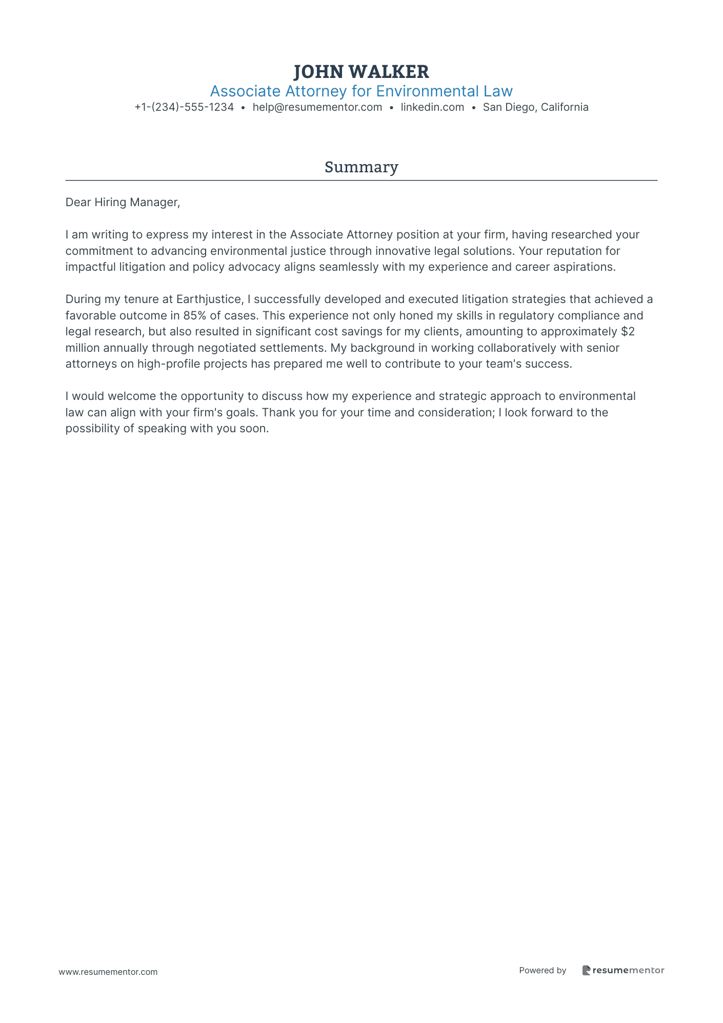 Associate Attorney Cover Letter Examples by ResumeMentor.com ...
