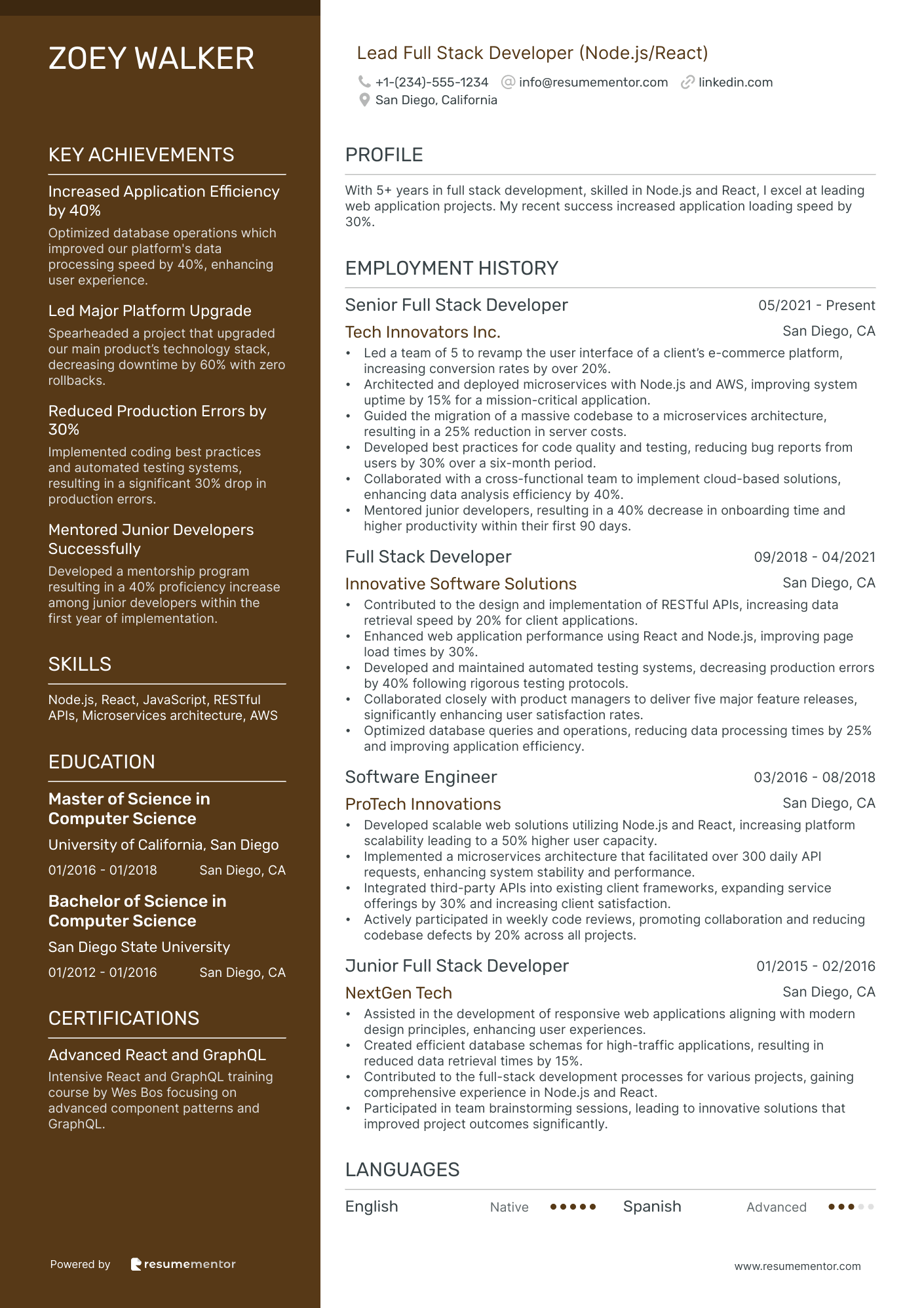 Full Stack Developer Resume Example - Free to Edit ATS-Friendly PDF - 2025