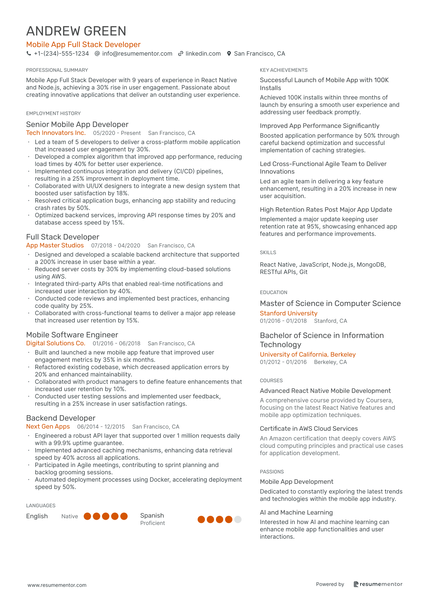 Full Stack Developer Resume Example - Free to Edit ATS-Friendly PDF - 2025