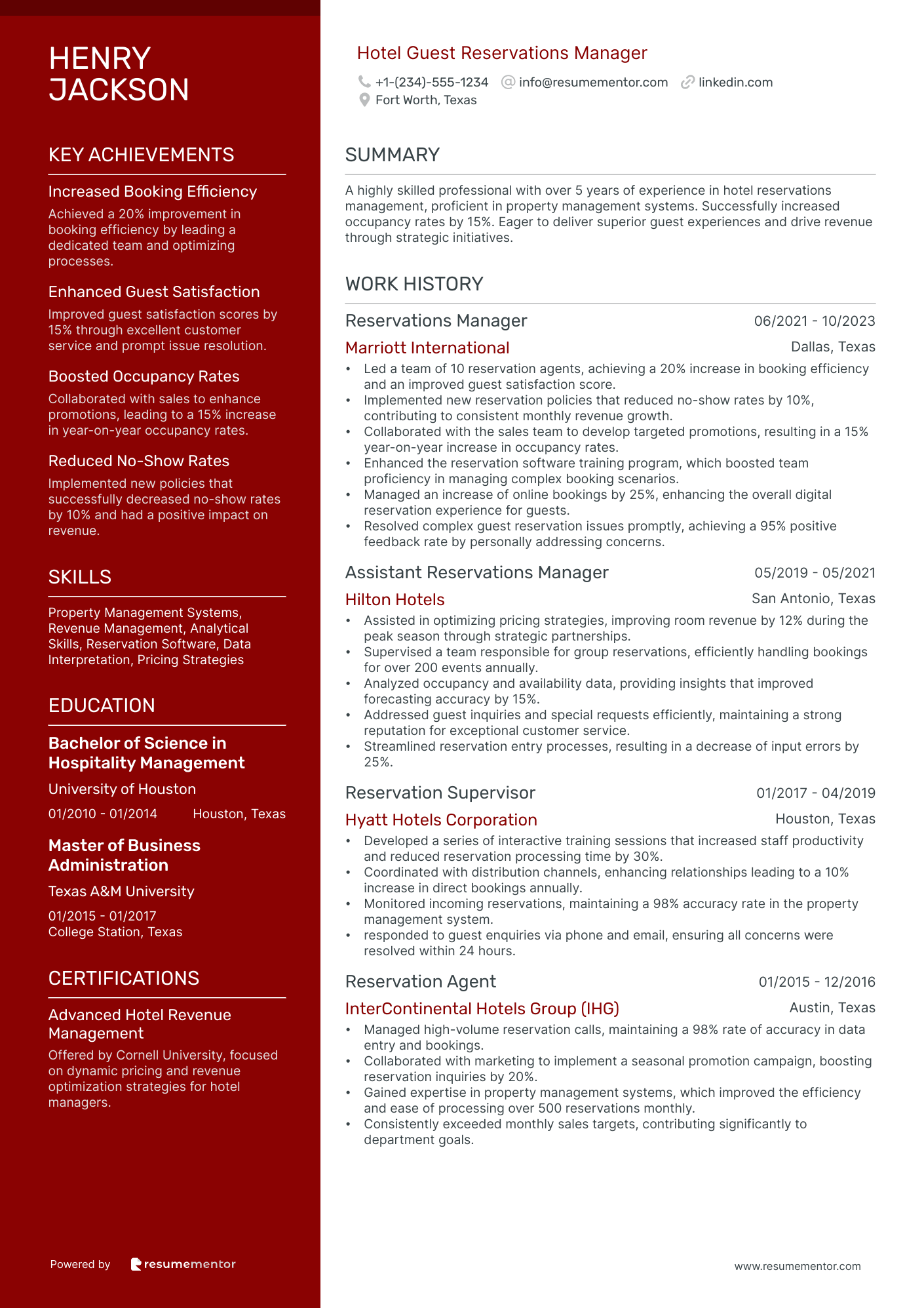 Reservations Manager Resume Examples - Free to Edit ATS-Friendly PDF - 2025