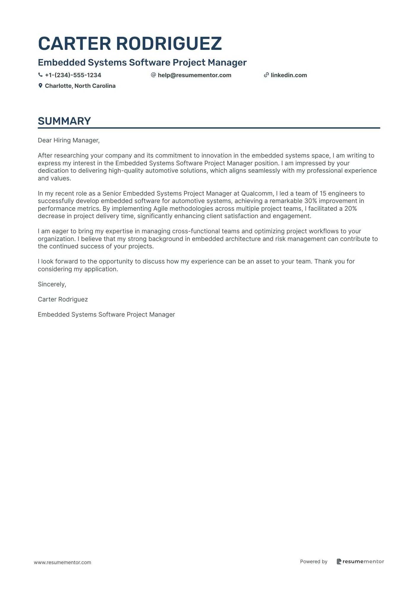 Software Project Manager Cover Letter Examples by ResumeMentor.com ...