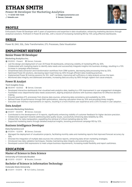 Power BI Developer Resume Example - Free to Edit ATS-Friendly PDF - 2025