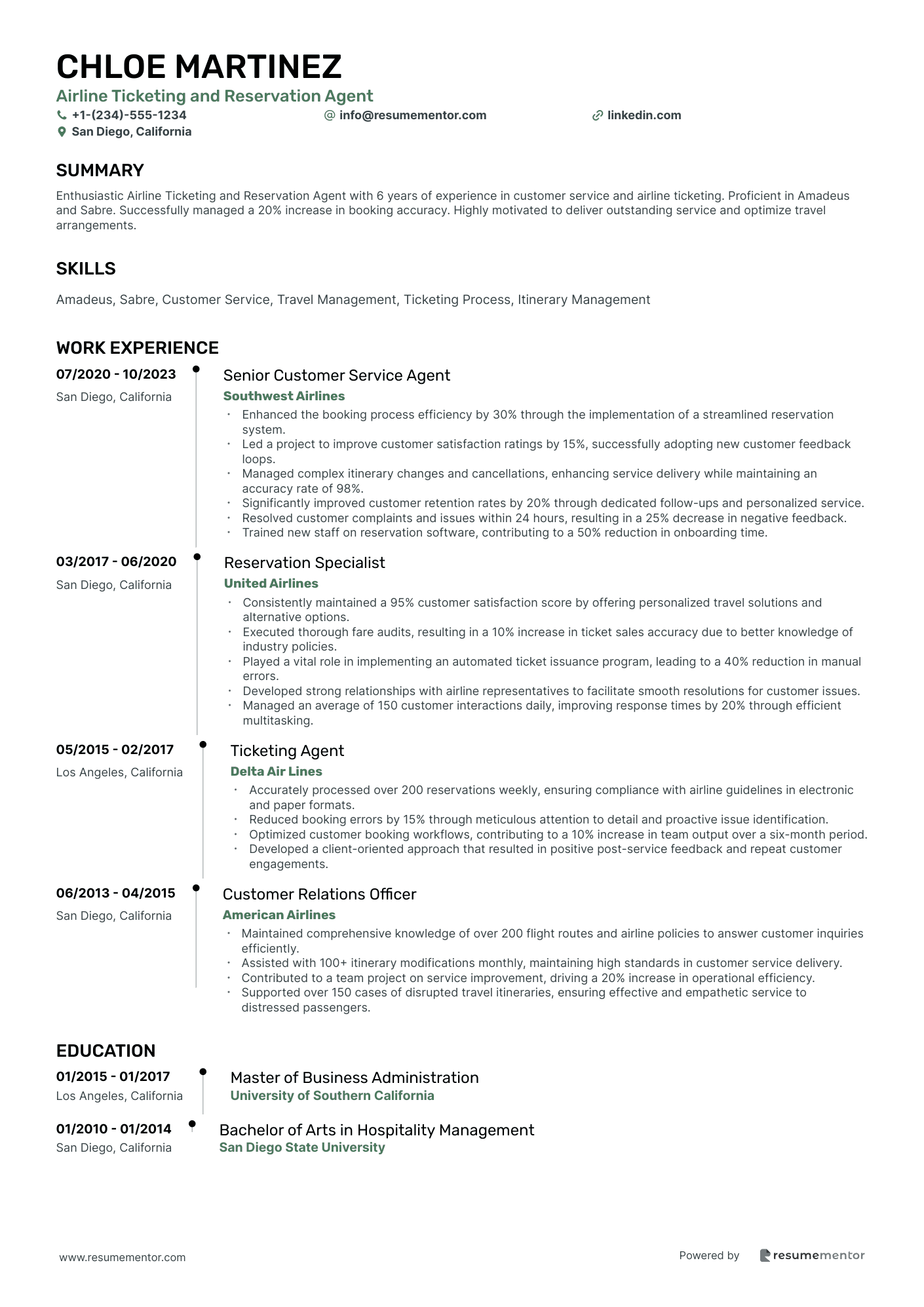 Airline Customer Service Agent Resume Examples - Free to Edit ATS ...