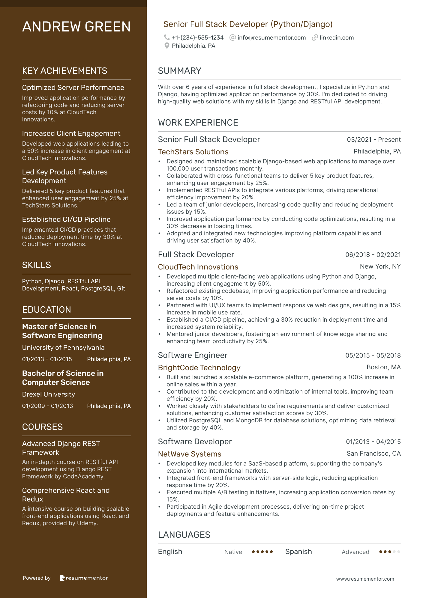 Full Stack Developer Resume Example - Free to Edit ATS-Friendly PDF - 2025