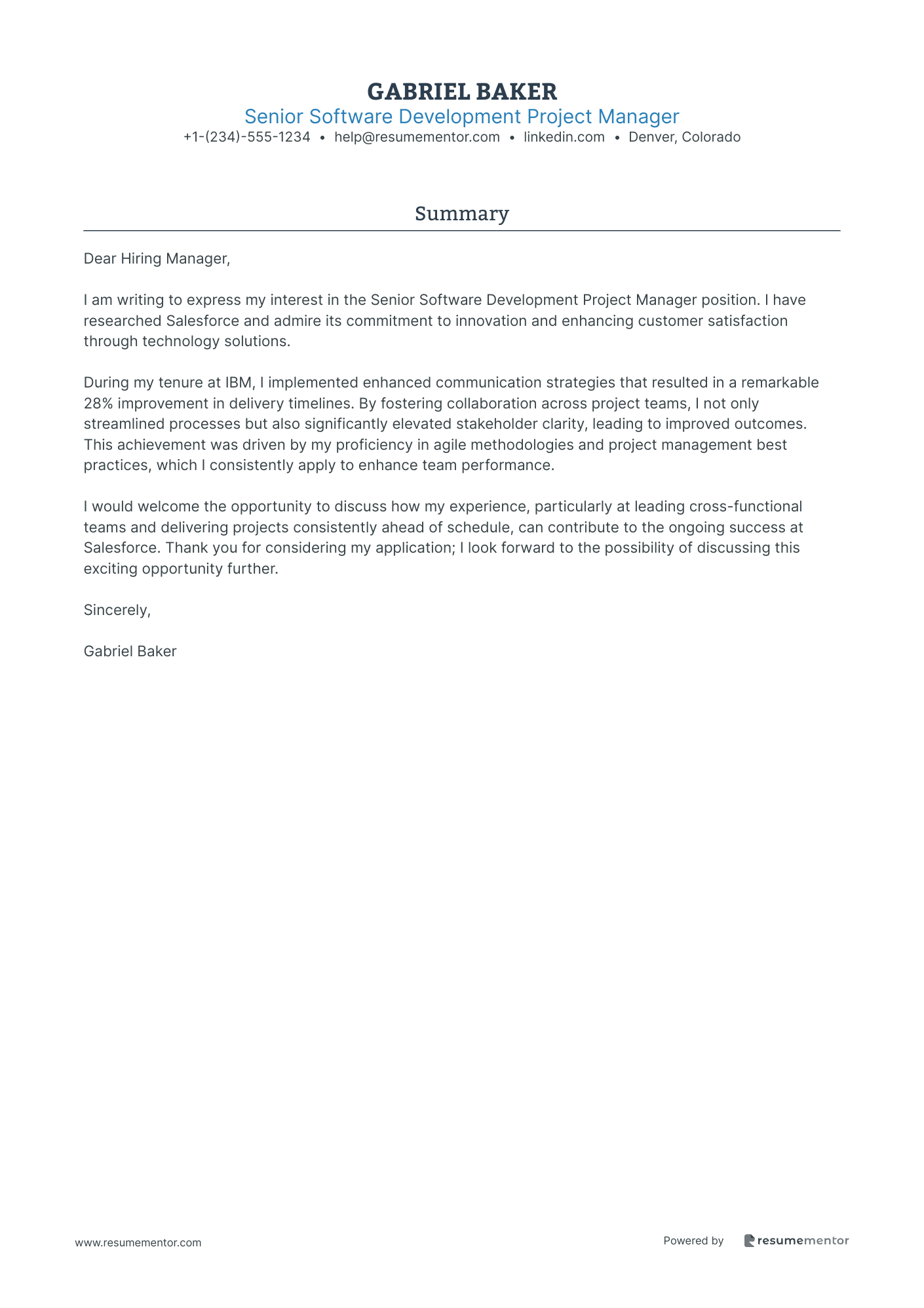 Senior Project Manager Cover Letter Examples by ResumeMentor.com ...