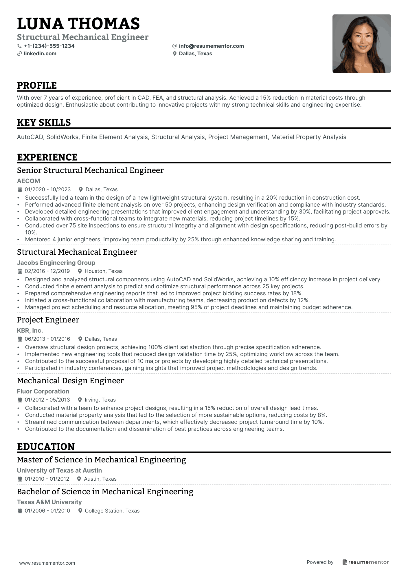 Mechanical Engineer Resume Example - Free to Edit ATS-Friendly PDF - 2025