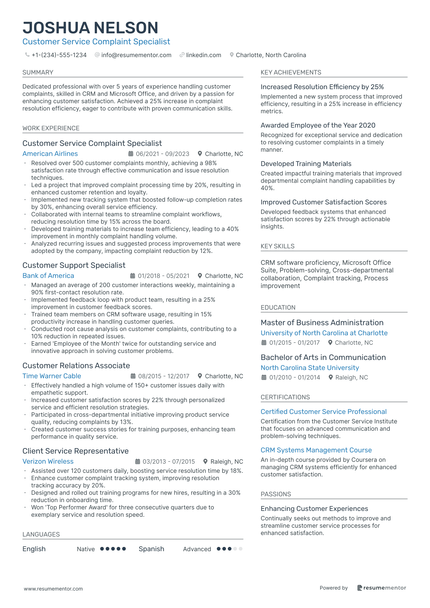 Complaint Resolution Specialist Resume Examples - Free to Edit ATS ...