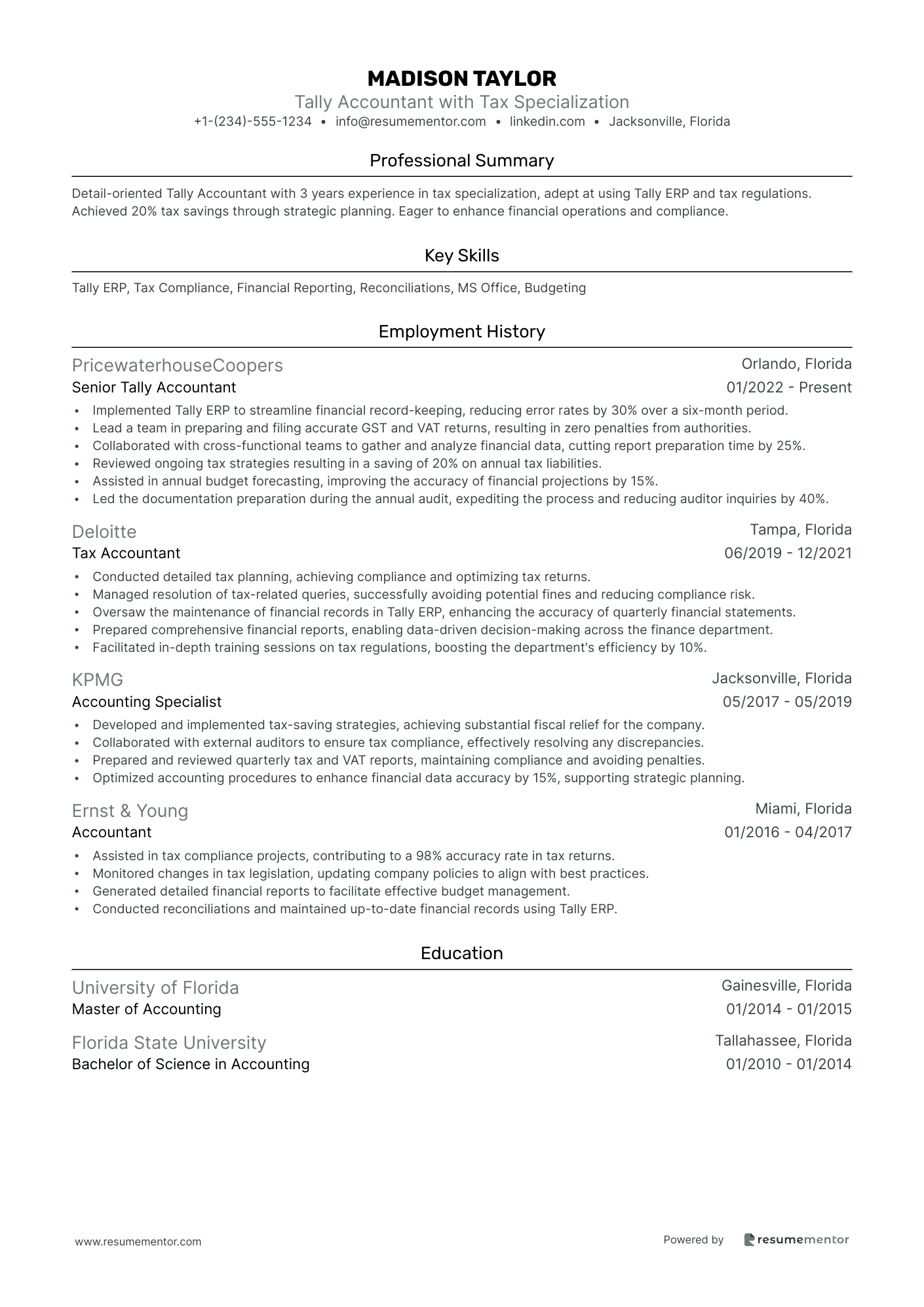 Tally Accountant Resume Examples To Get You Hired in 2025