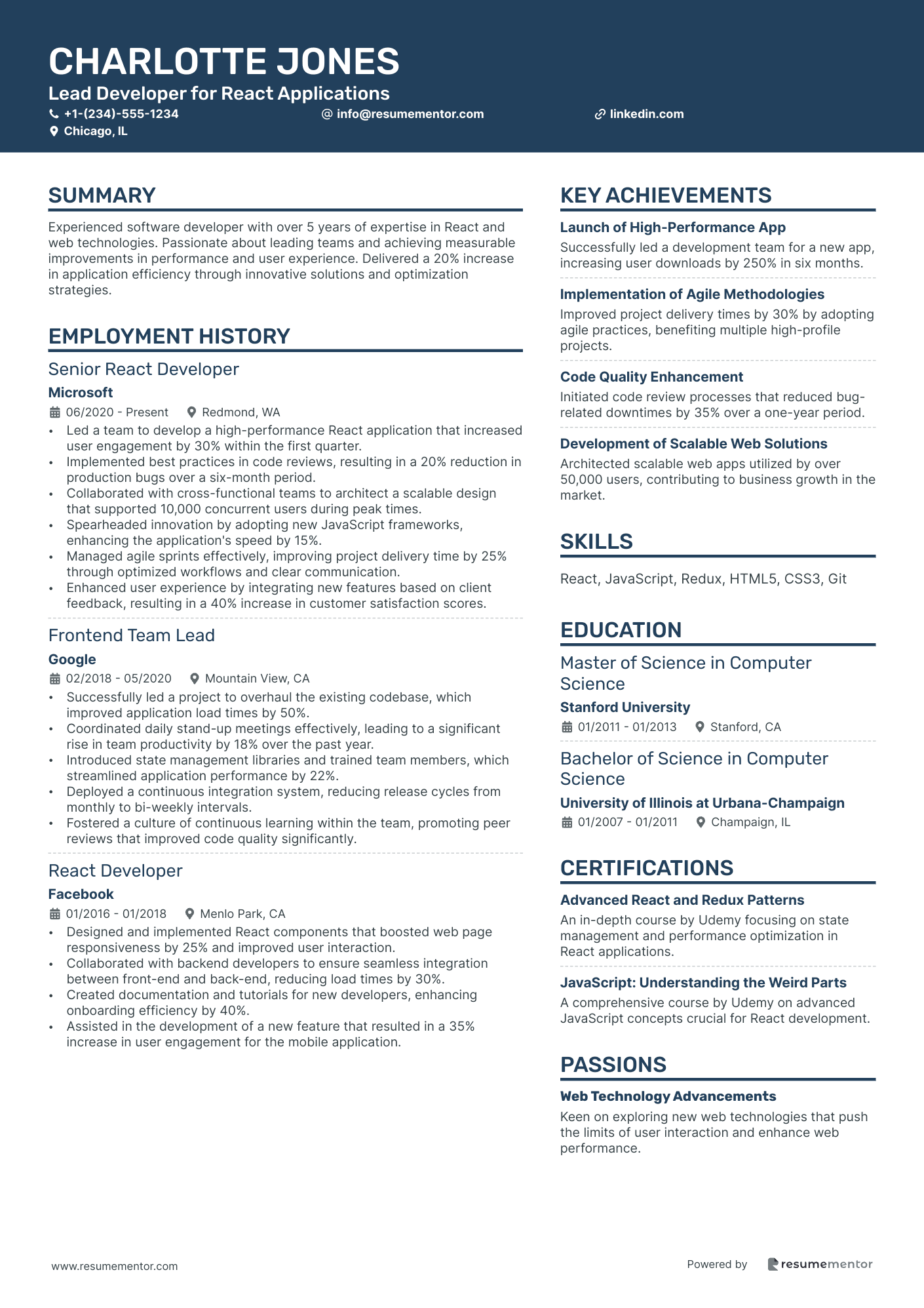 React Developer Resume Example - Free to Edit ATS-Friendly PDF - 2025