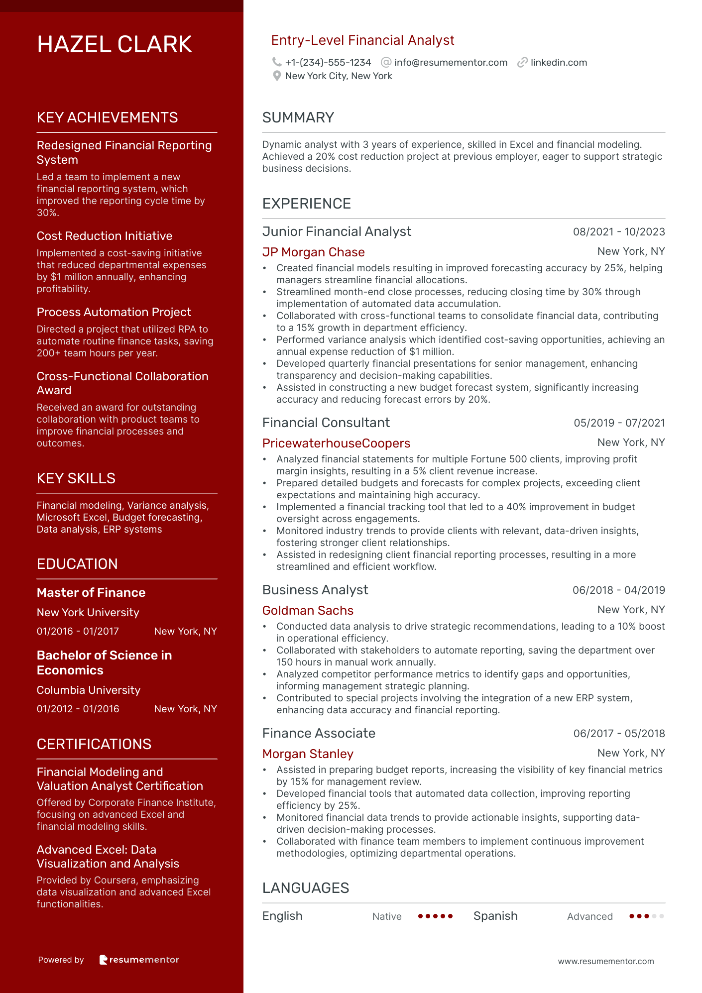 Entry-level Finance Resume Example - Free to Edit ATS-Friendly PDF - 2025