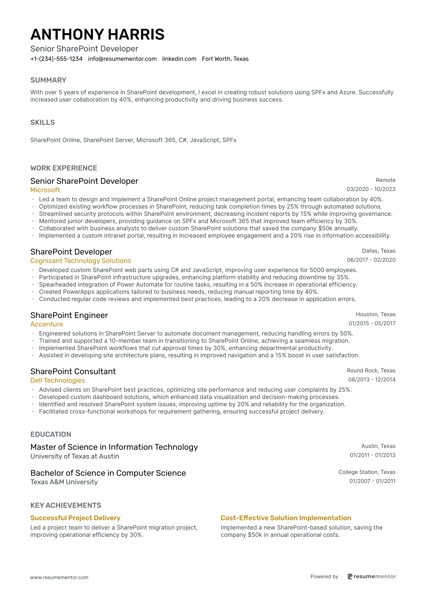 Sharepoint Developer Resume Example - Free to Edit ATS-Friendly PDF - 2025
