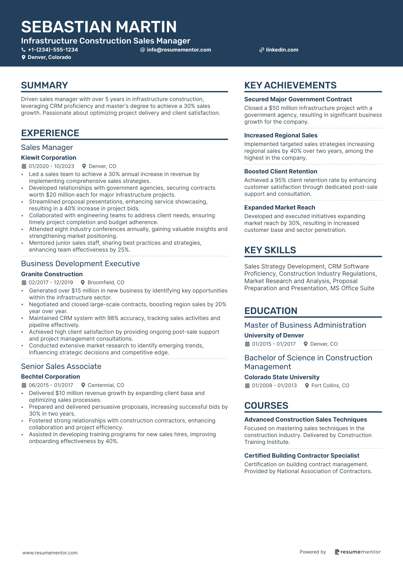 Construction Sales Resume Example - Free to Edit ATS-Friendly PDF - 2025