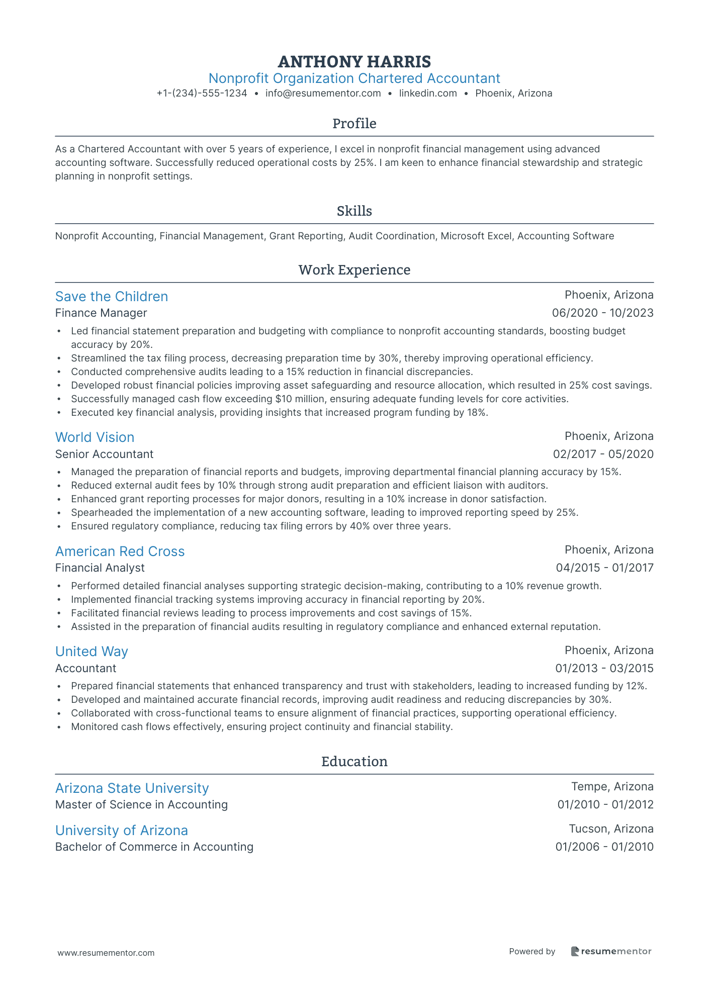 Chartered Accountant Resume Example - Free to Edit ATS-Friendly PDF - 2025