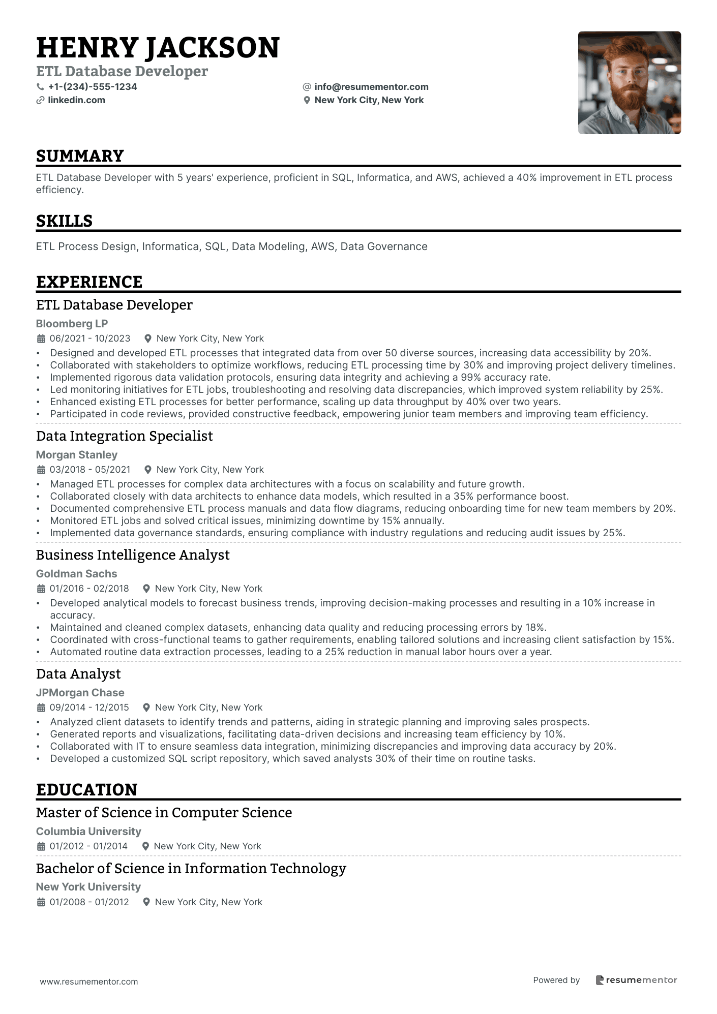 ETL Developer Resume Example - Free to Edit ATS-Friendly PDF - 2025