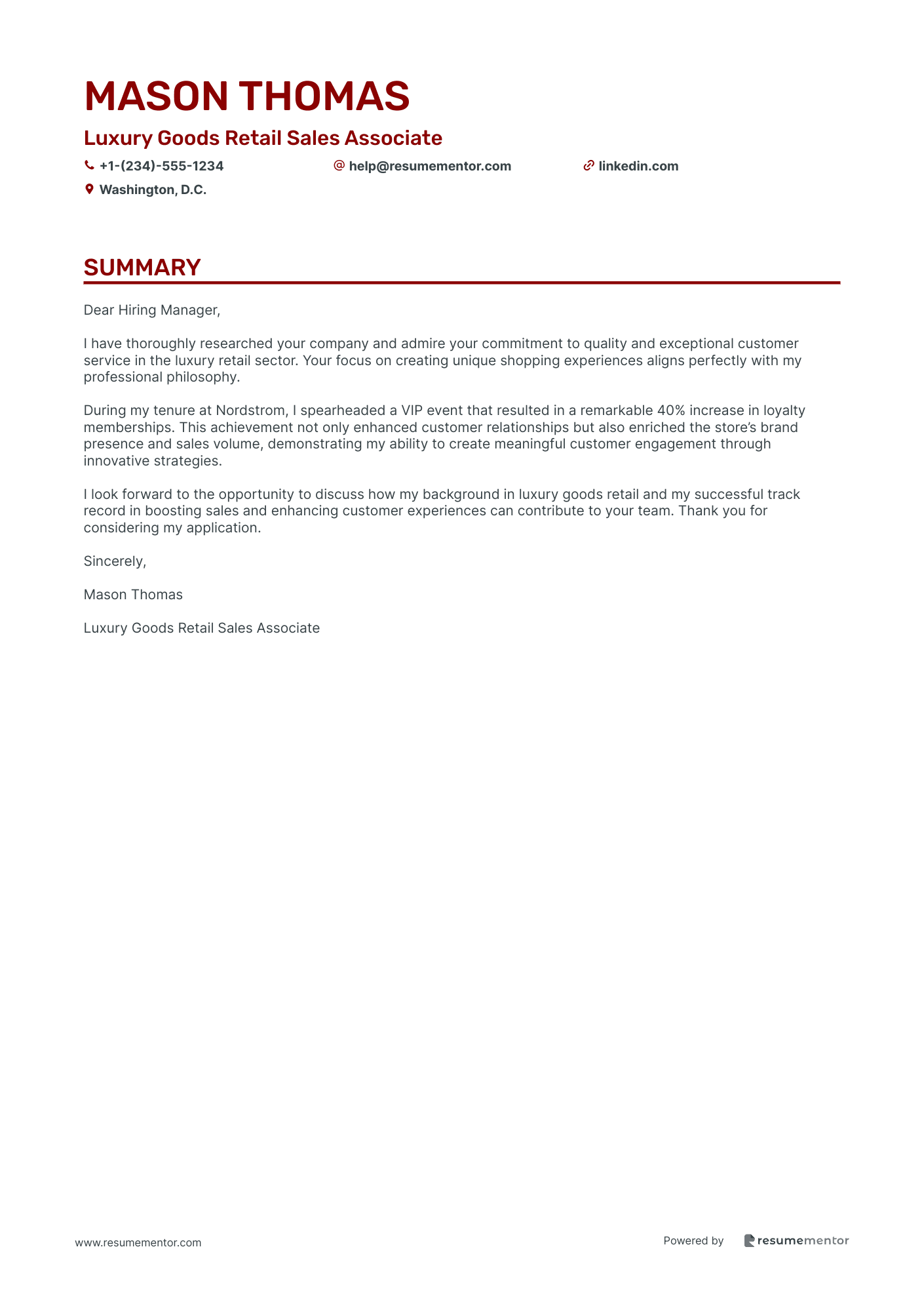 Retail Associate Cover Letter Examples by ResumeMentor.com ...