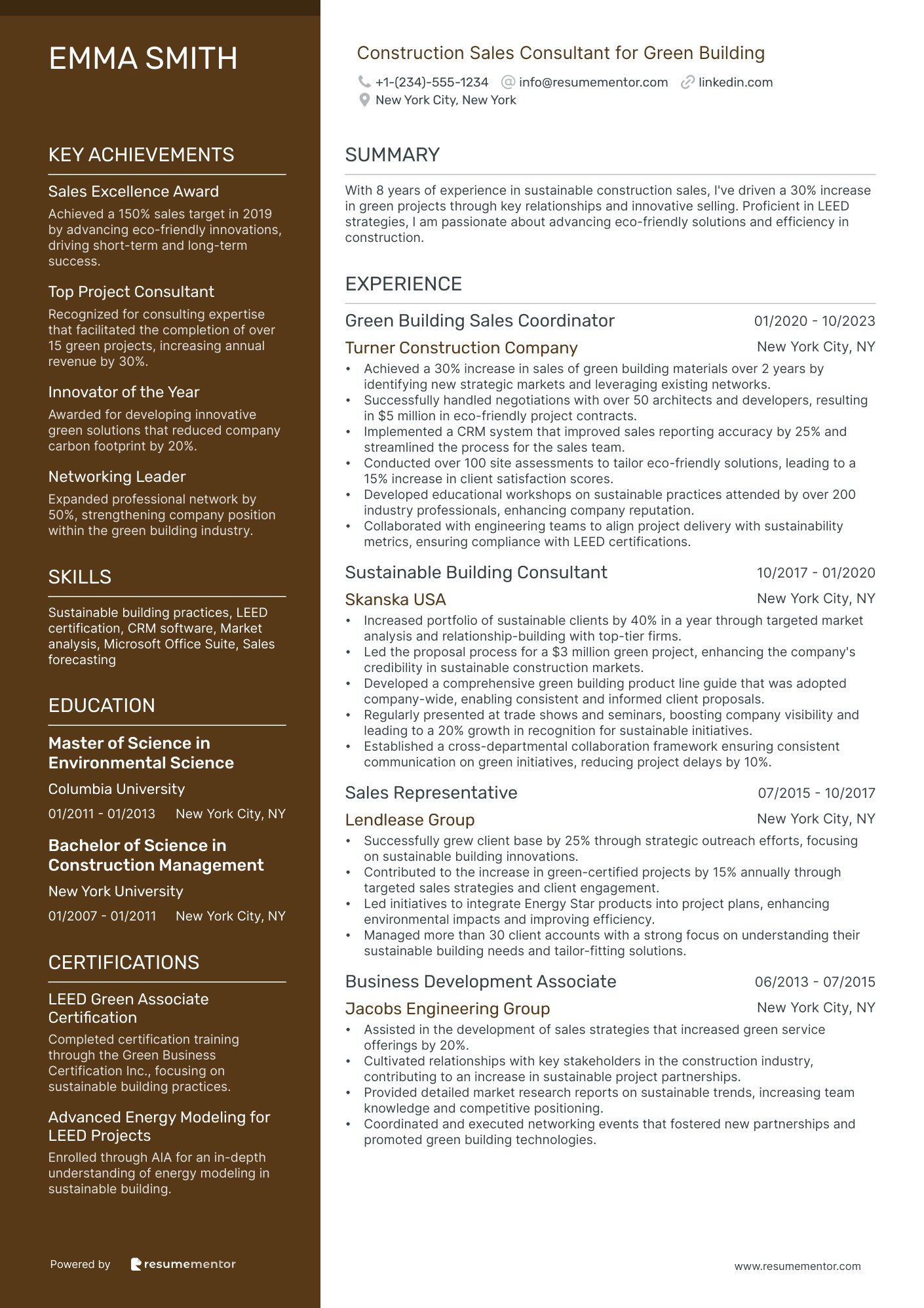 Construction Sales Resume Example - Free to Edit ATS-Friendly PDF - 2025