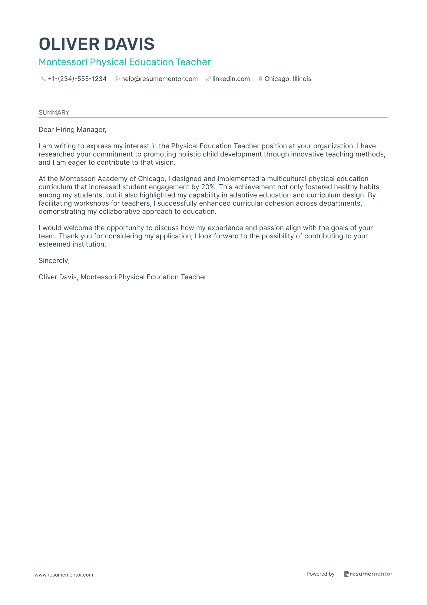 Montessori Teacher Cover Letter Examples by ResumeMentor.com ...