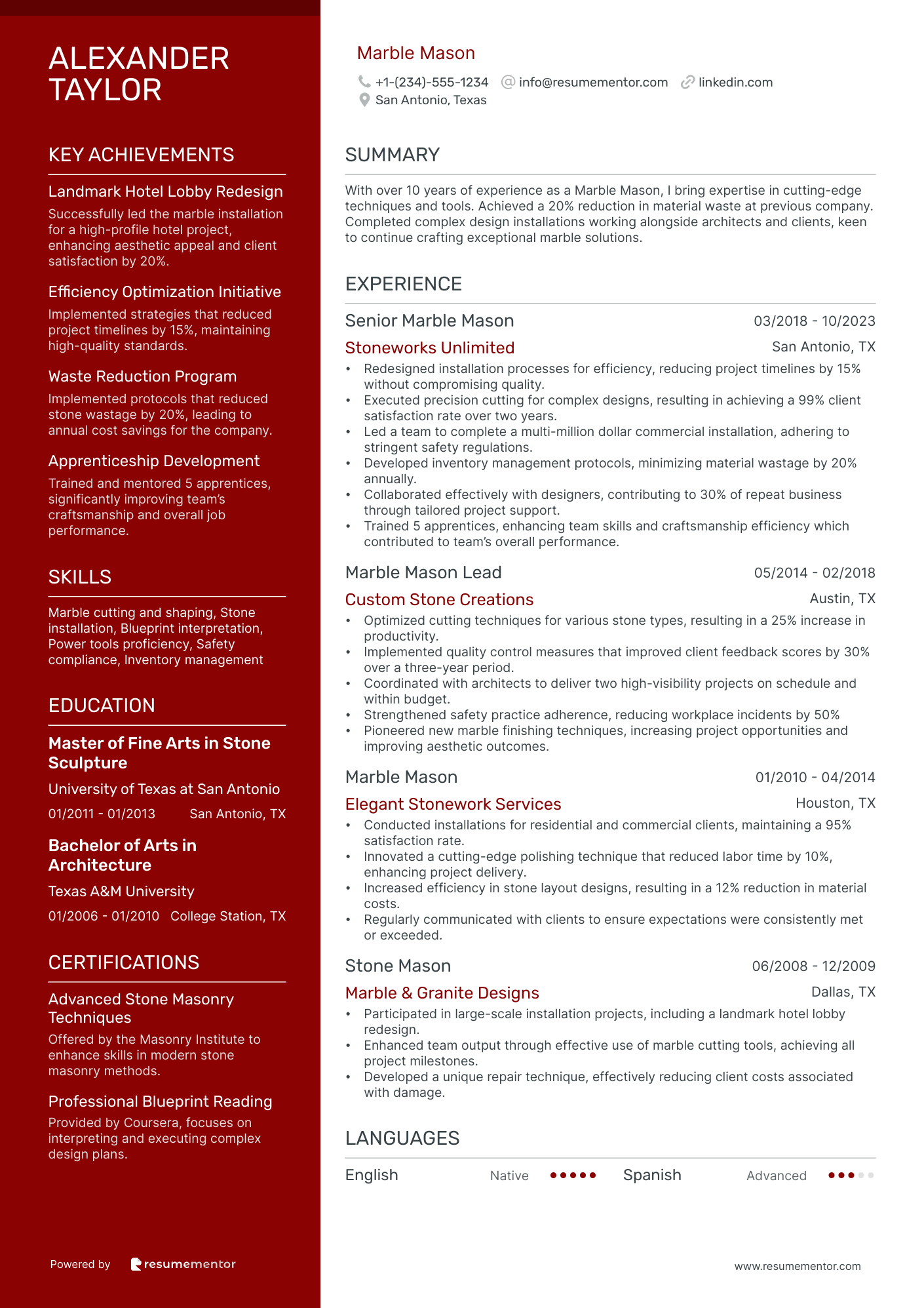 Mason Resume Examples - Free to Edit ATS-Friendly PDF - 2025