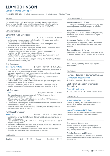 PHP Developer Resume Example - Free to Edit ATS-Friendly PDF - 2025