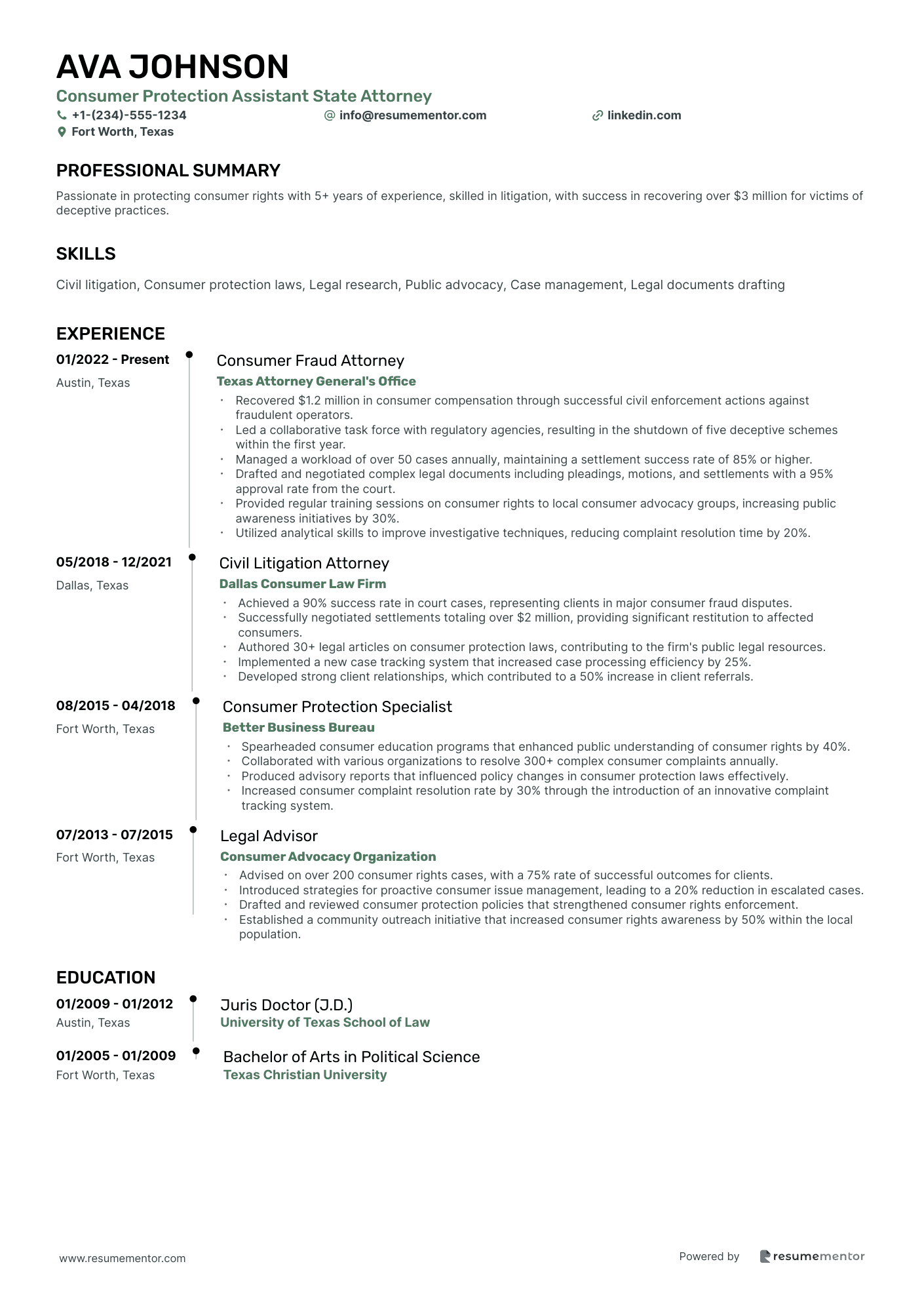 Assistant State Attorney Resume Example - Free to Edit ATS-Friendly PDF ...