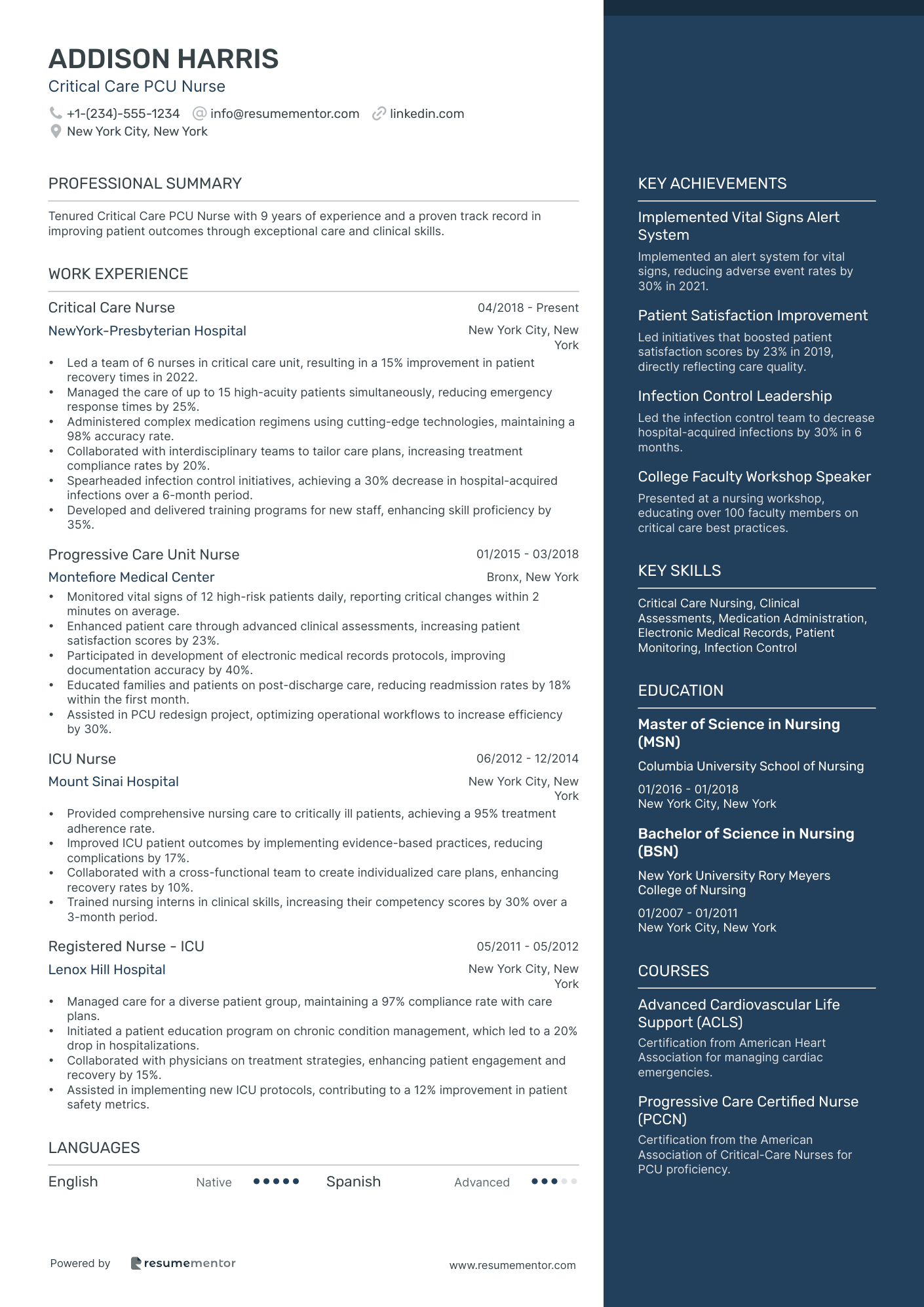 PCU Nurse Resume Example - Free to Edit ATS-Friendly PDF - 2025