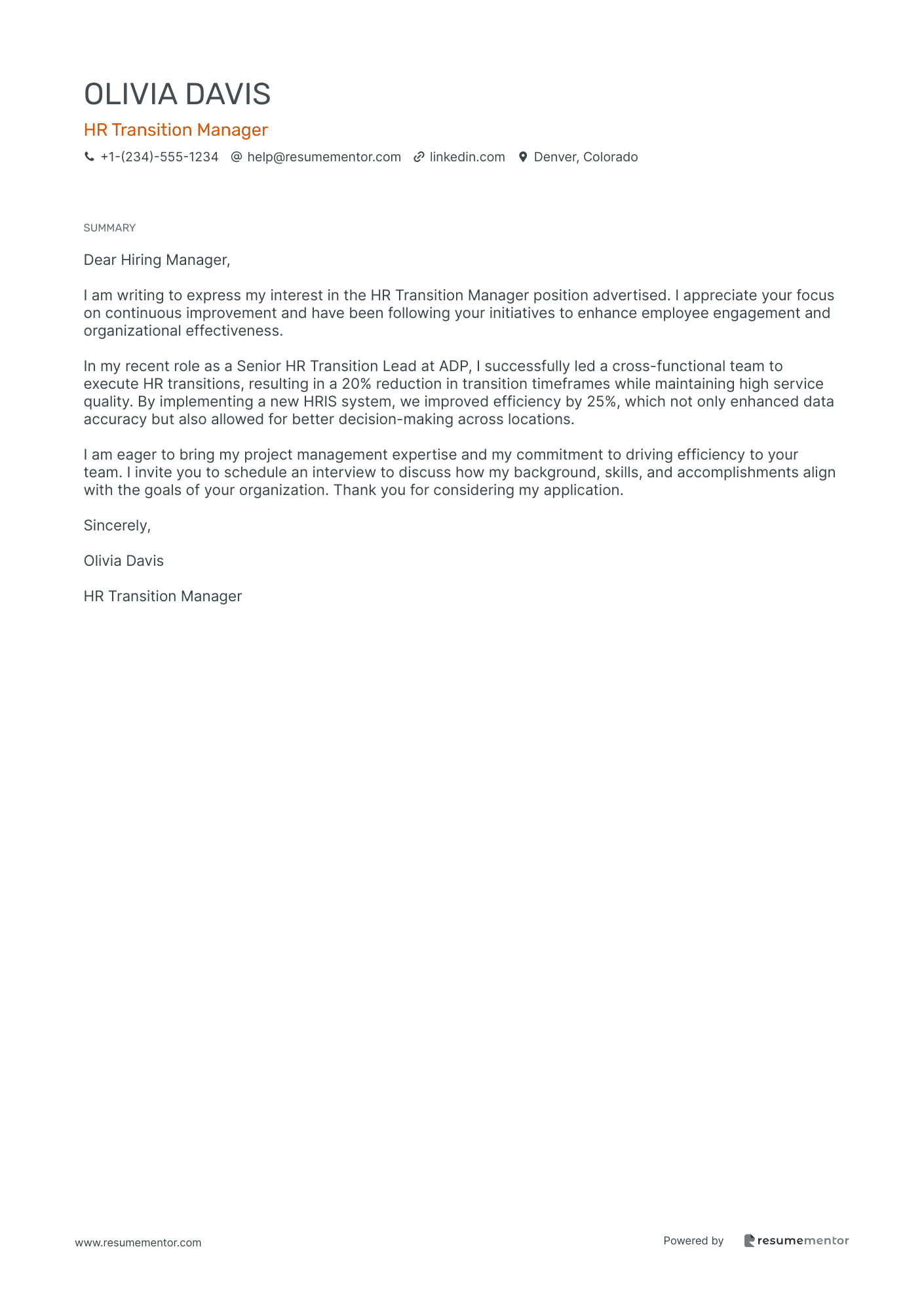 Transition Manager Cover Letter Examples by ResumeMentor.com ...