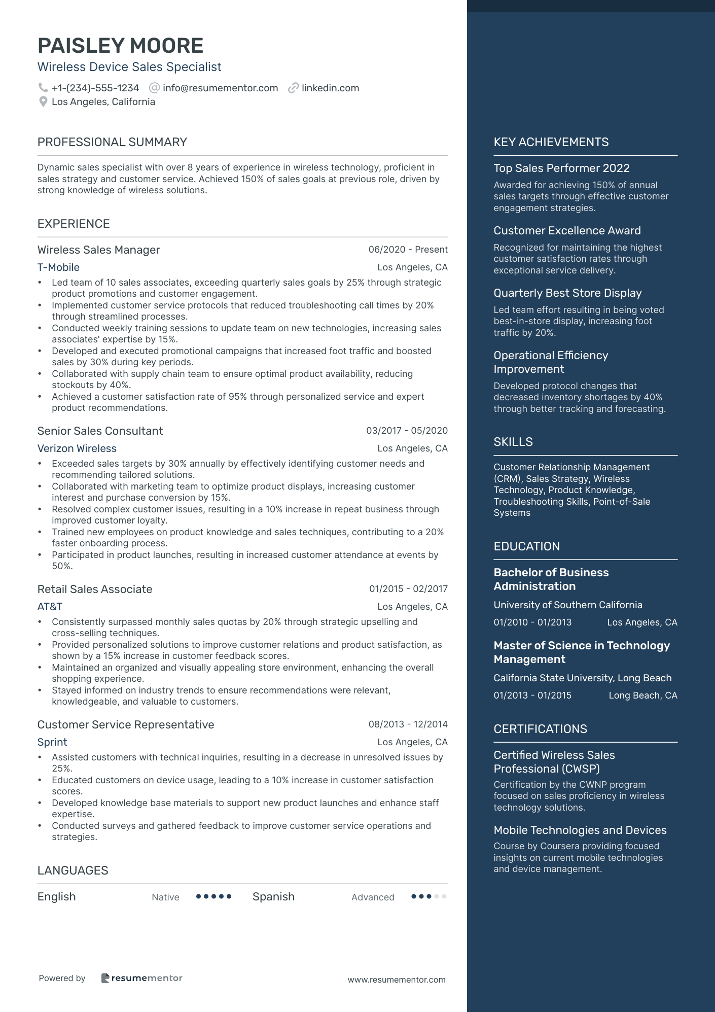 Cell Phone Sales Resume Example - Free to Edit ATS-Friendly PDF - 2025