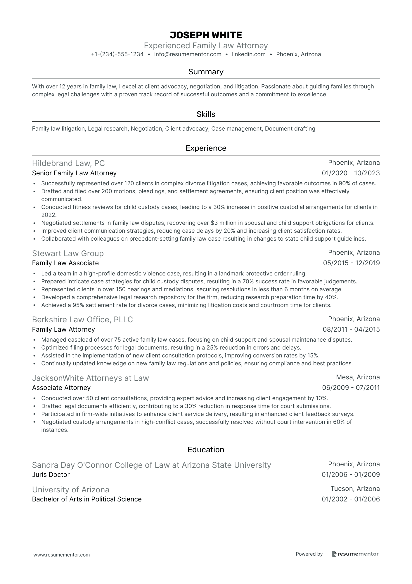 Experienced Attorney Resume Example - Free to Edit ATS-Friendly PDF - 2025