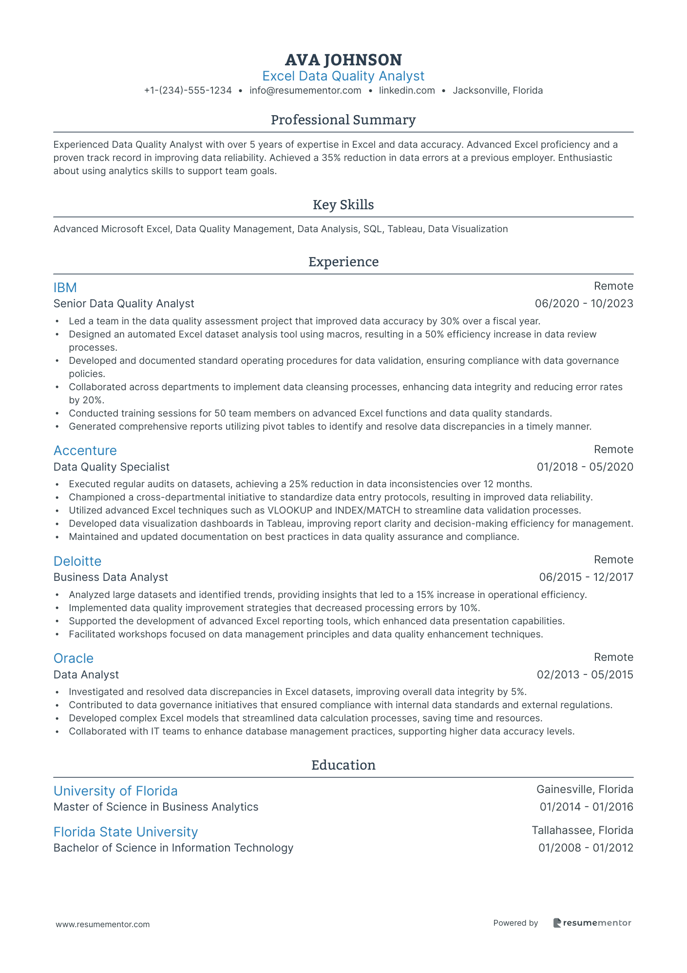 Excel Data Analyst Resume Example - Free to Edit ATS-Friendly PDF - 2025