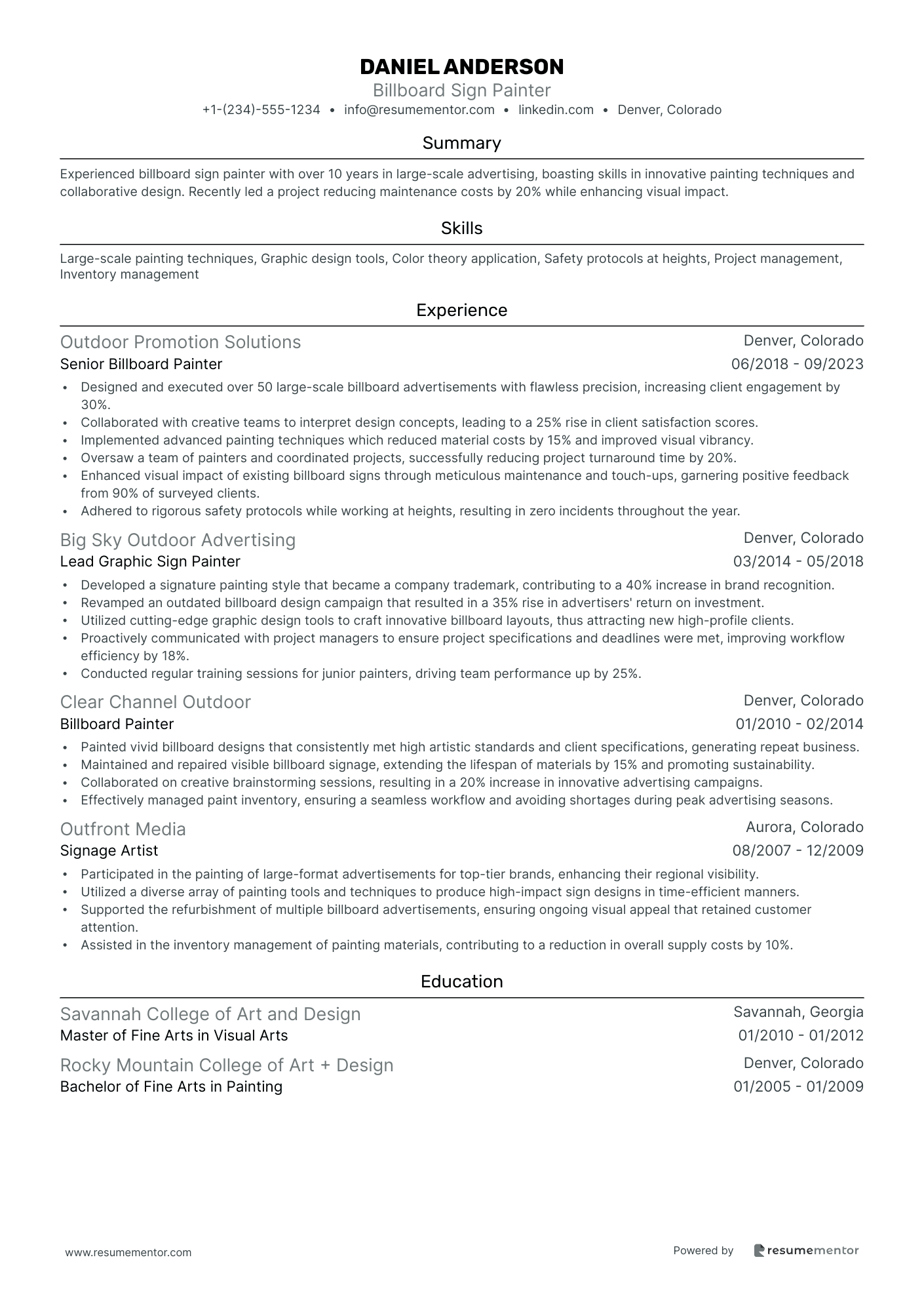 Painter Resume Examples - Free to Edit ATS-Friendly PDF - 2025