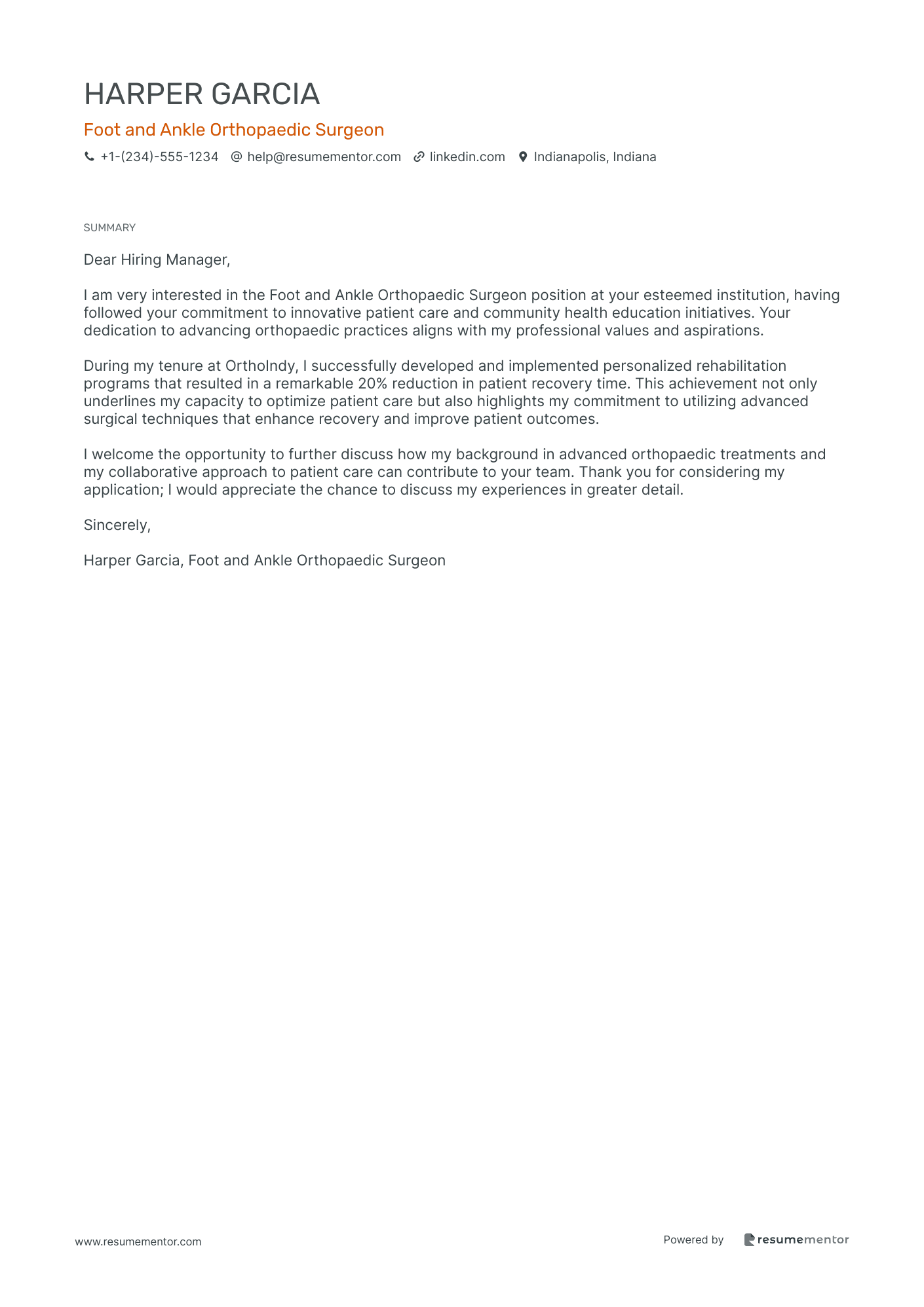Orthopaedic Surgeon Cover Letter Examples by ResumeMentor.com ...