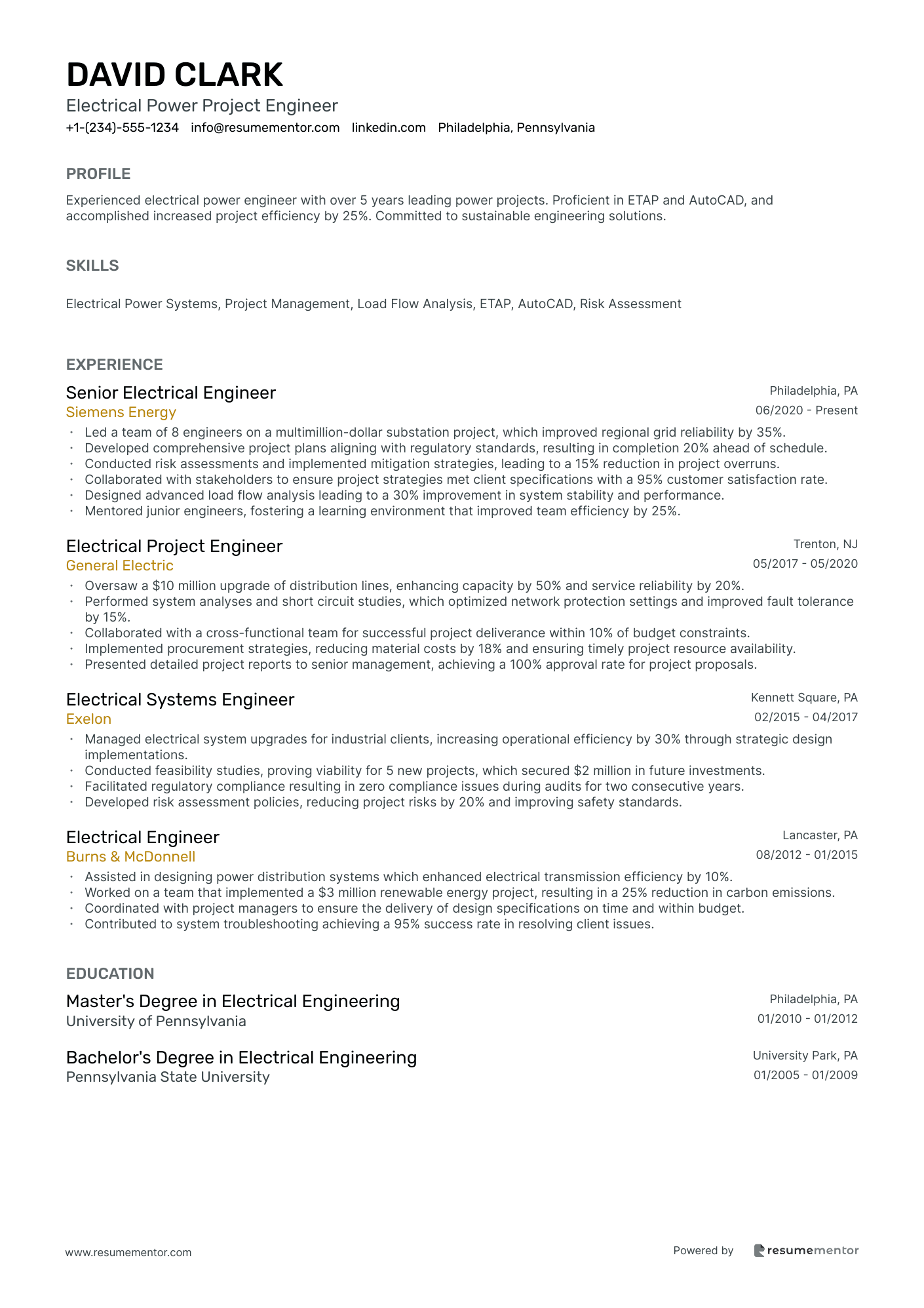 Project Engineer Resume Example - Free to Edit ATS-Friendly PDF - 2025