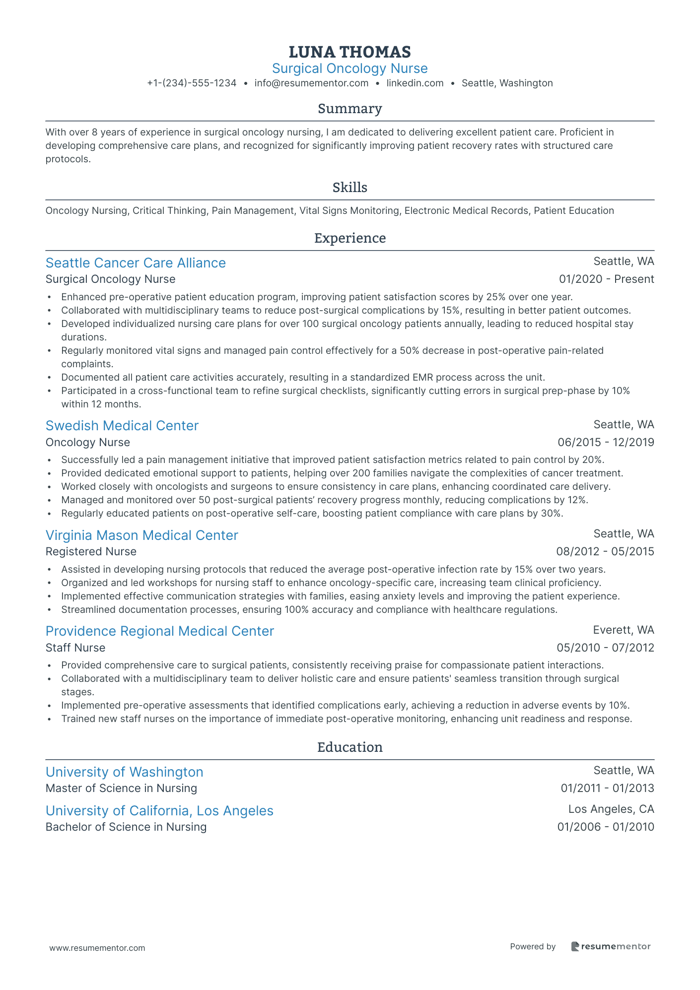 Oncology Nurse Resume Example - Free to Edit ATS-Friendly PDF - 2025