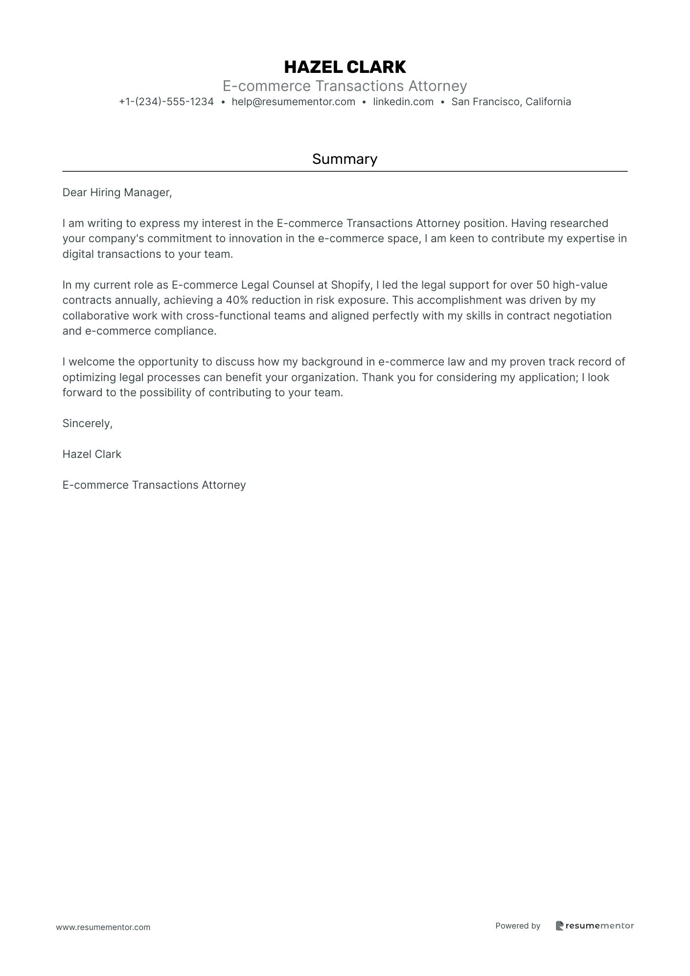 Tech Transactions Lawyer Cover Letter Examples by ResumeMentor.com ...