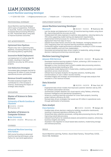 Azure Developer Resume Example - Free to Edit ATS-Friendly PDF - 2025