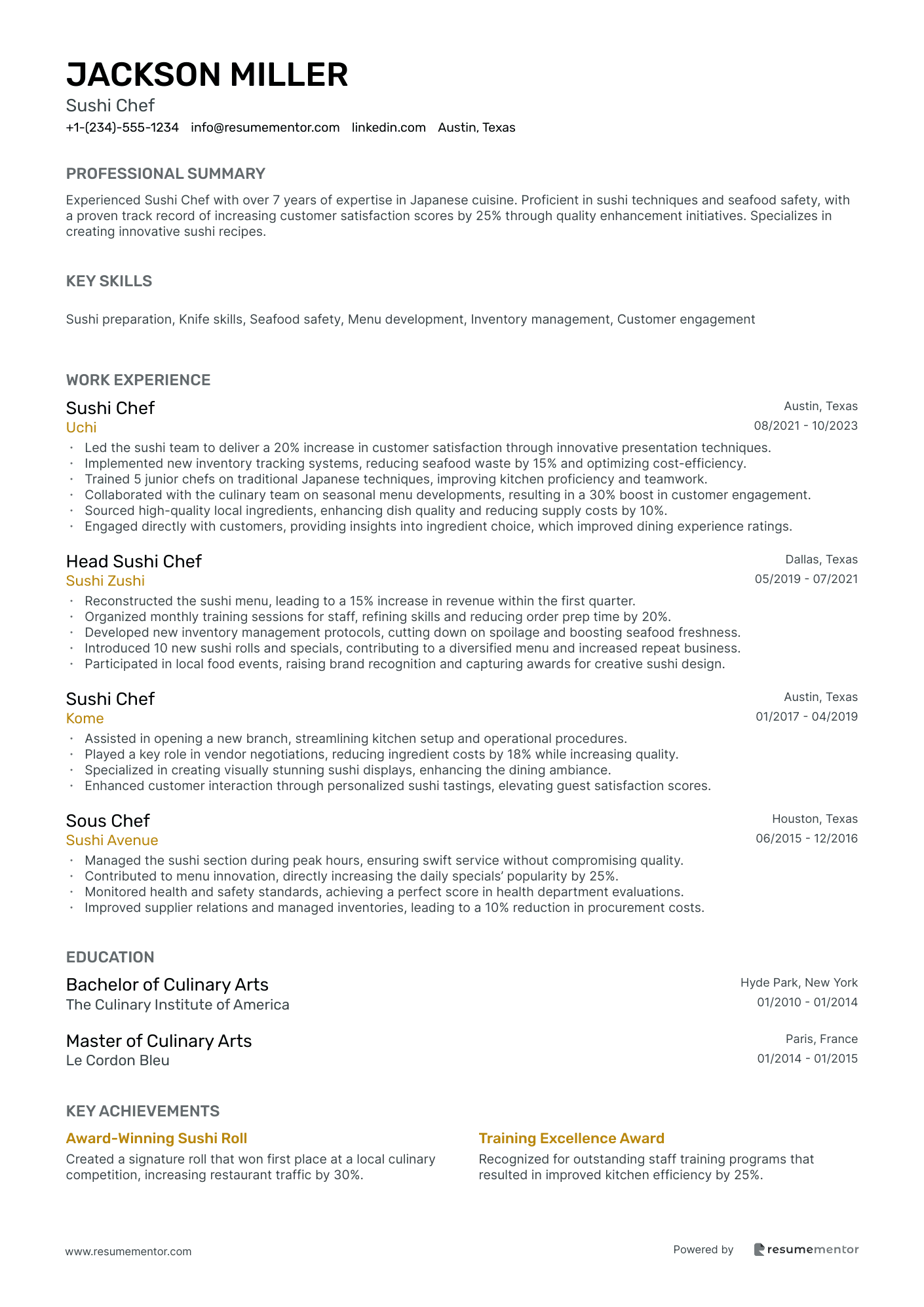 Chef Resume Examples - Free to Edit ATS-Friendly PDF - 2025