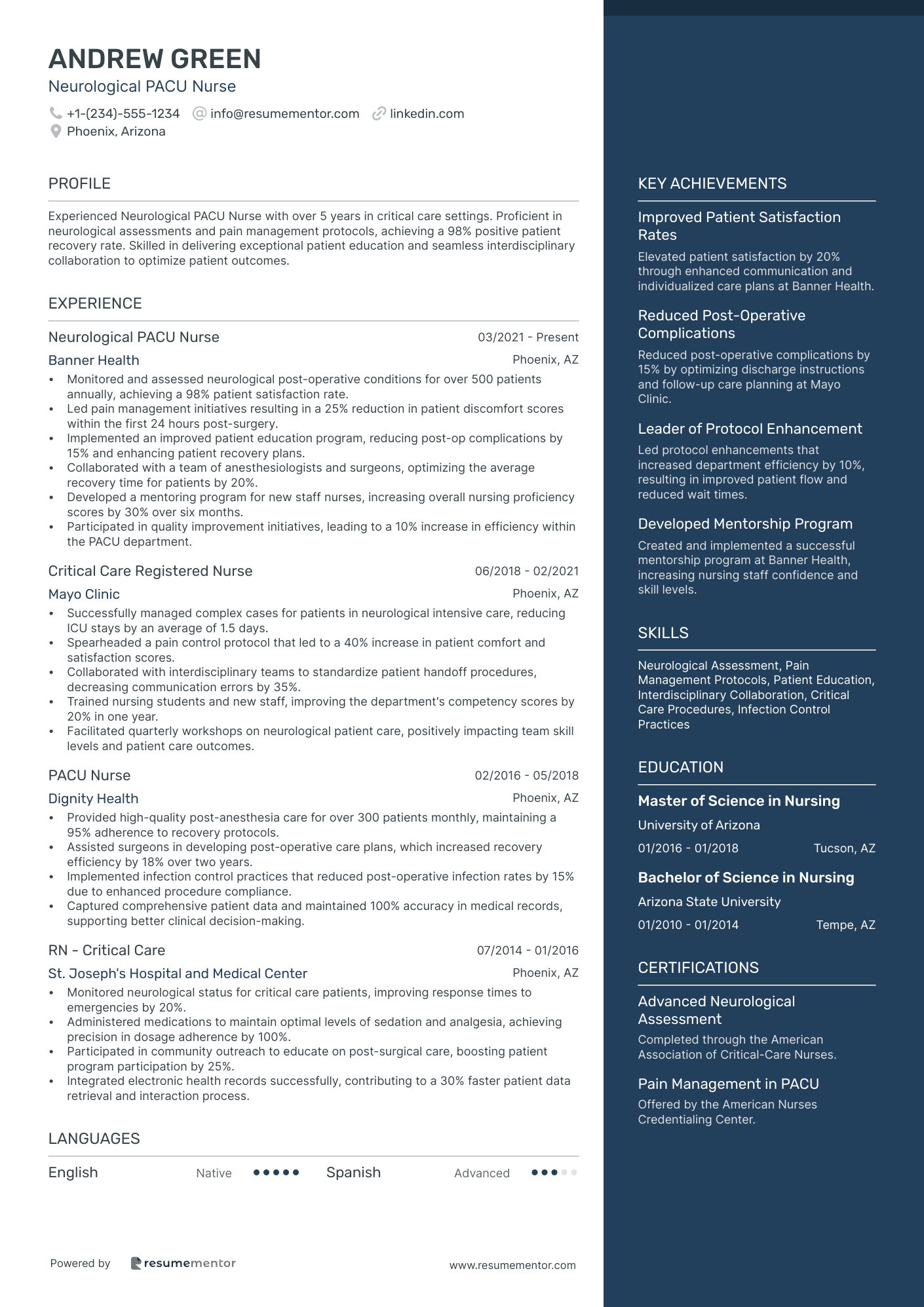 PACU Nurse Resume Example - Free to Edit ATS-Friendly PDF - 2025