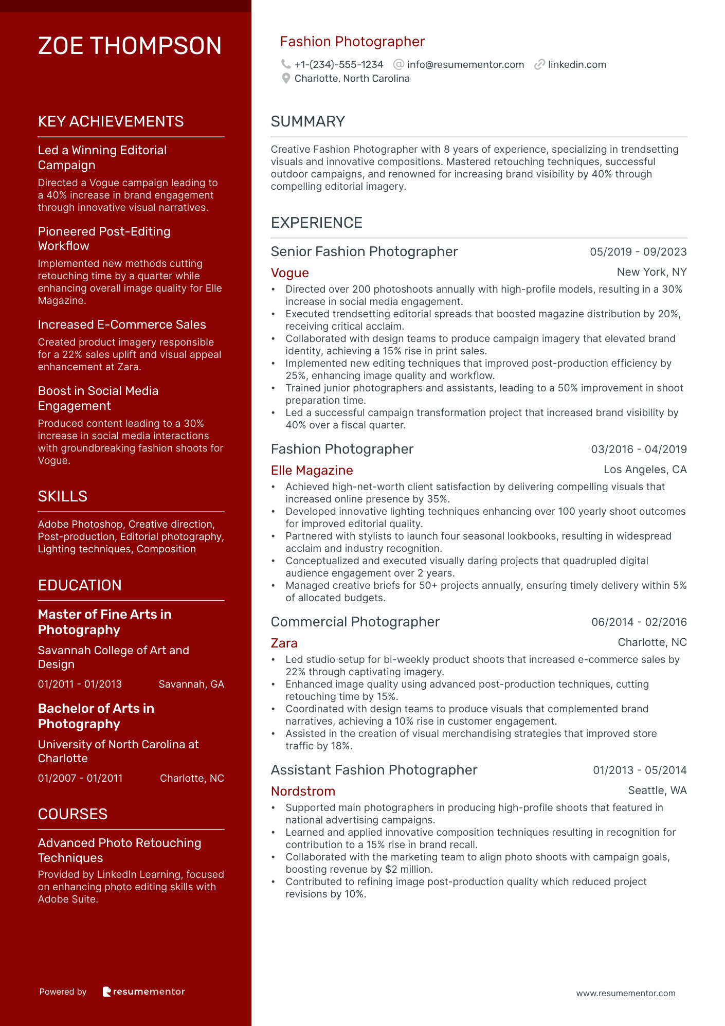Photographer Resume Examples - Free to Edit ATS-Friendly PDF - 2025