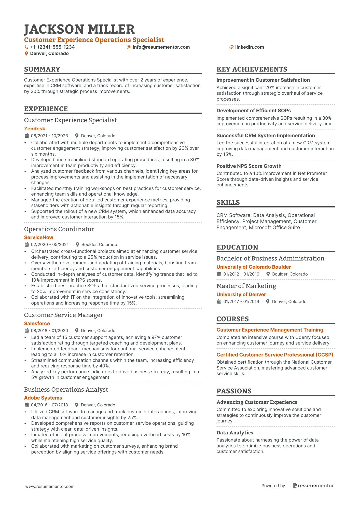 Customer Operations Specialist Resume Examples - Free to Edit ATS ...