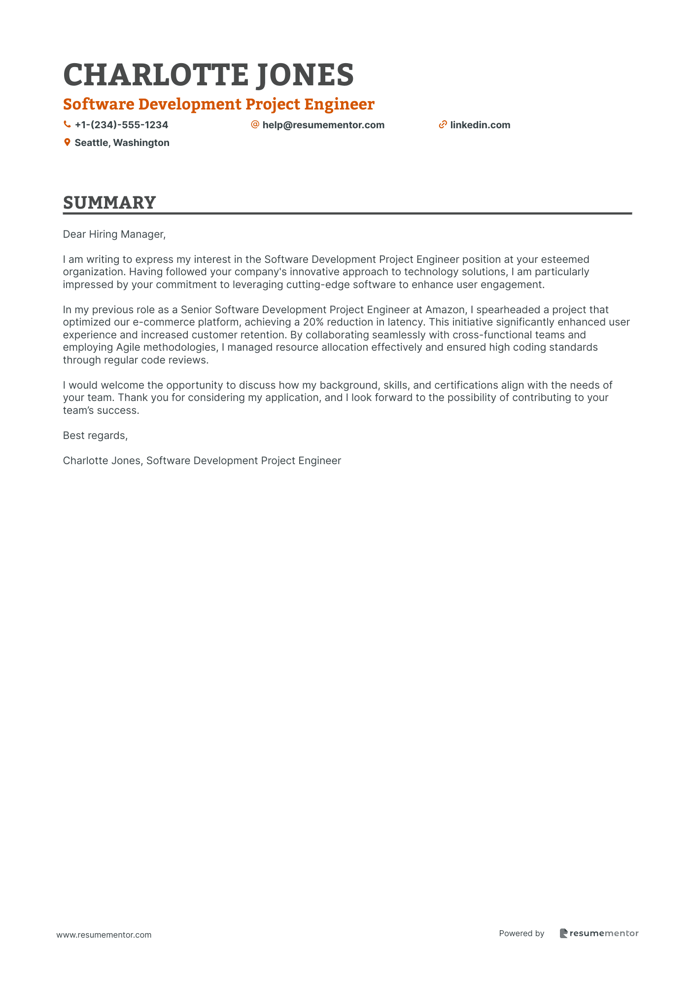 Project Engineer Cover Letter Examples by ResumeMentor.com ...