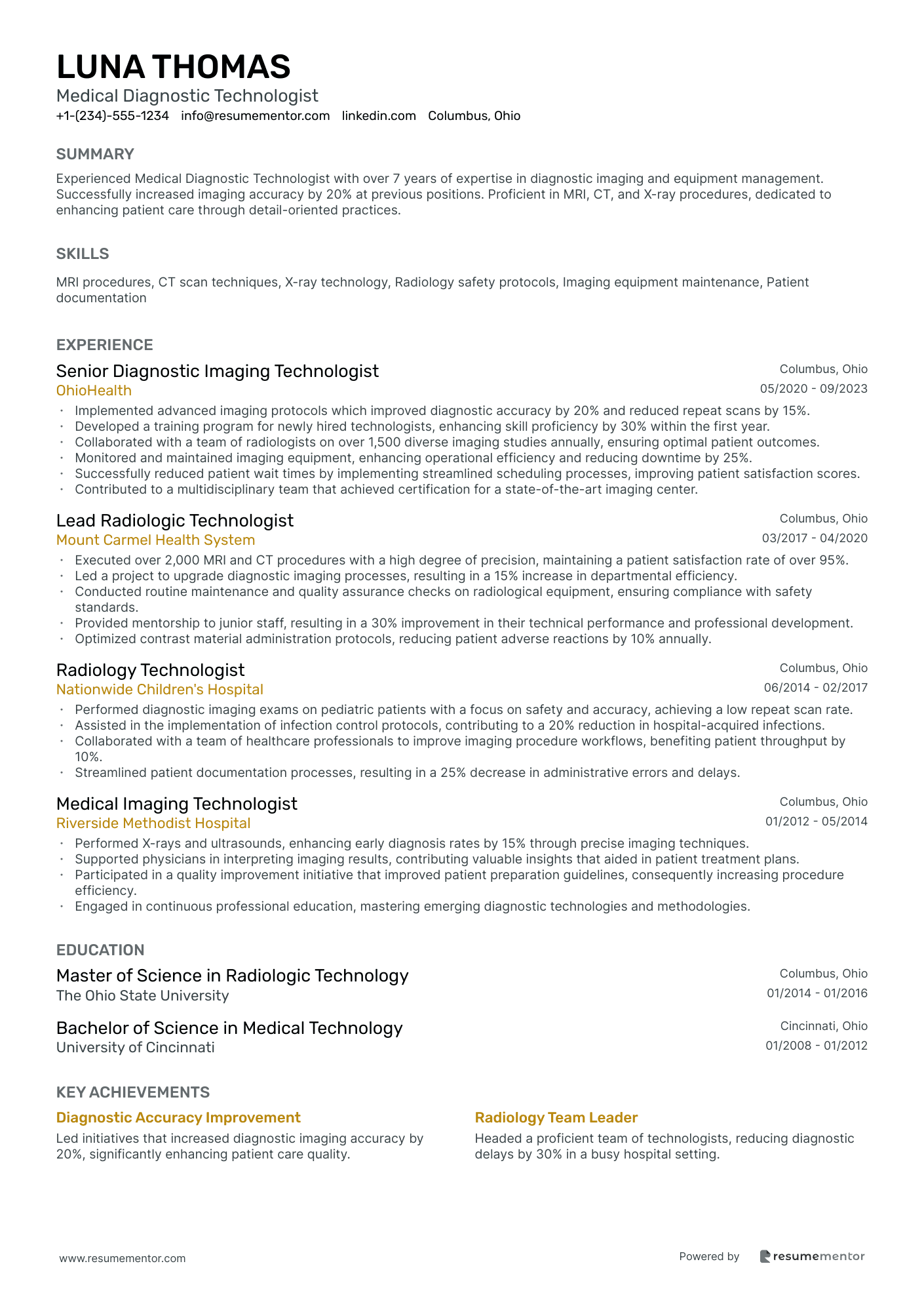 Medical Technologist Resume Examples - Free to Edit ATS-Friendly PDF - 2025