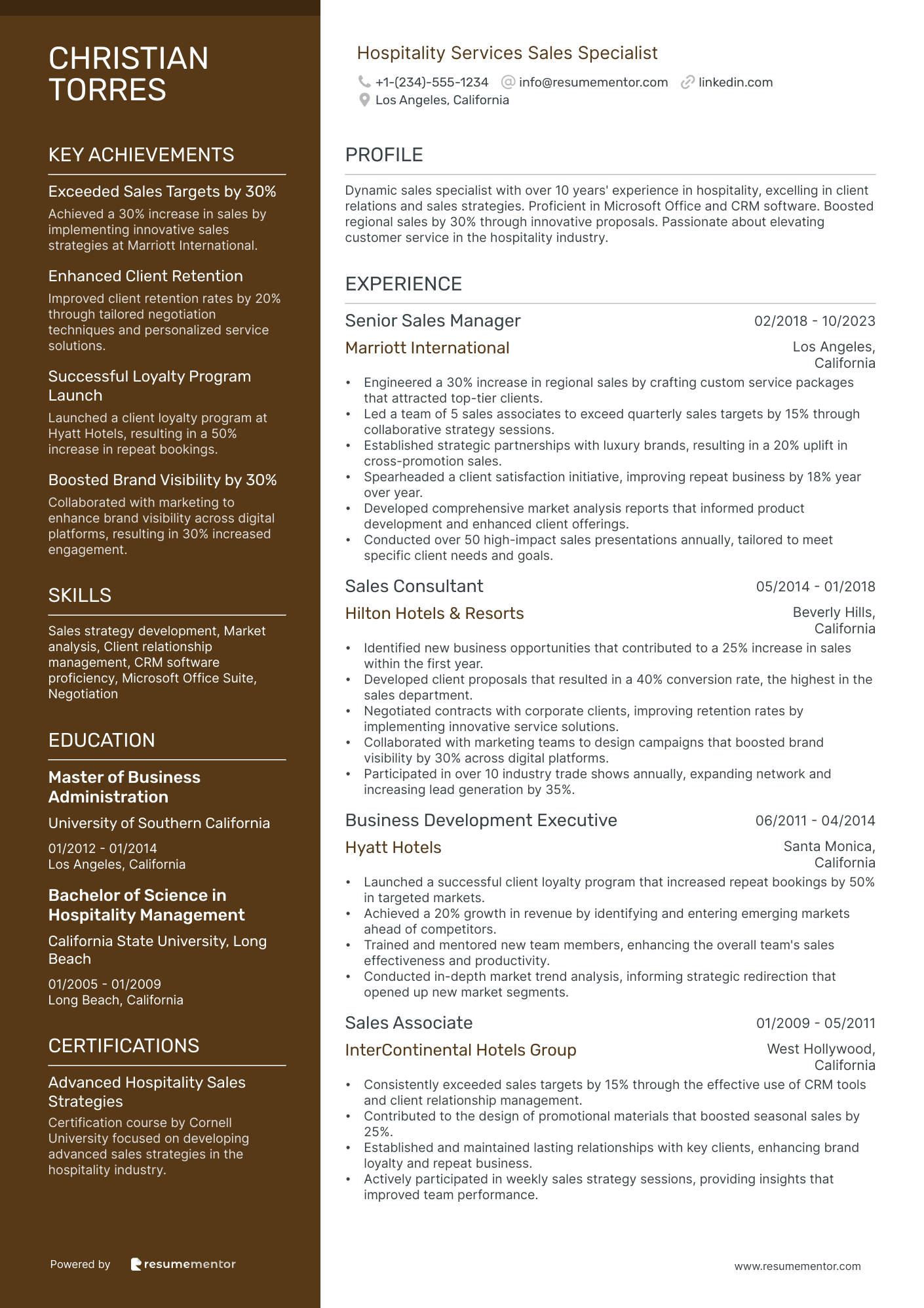 Hotel Sales Resume Example - Free to Edit ATS-Friendly PDF - 2025