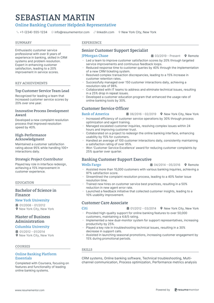Banking Customer Service Resume Example - Free to Edit ATS-Friendly PDF ...