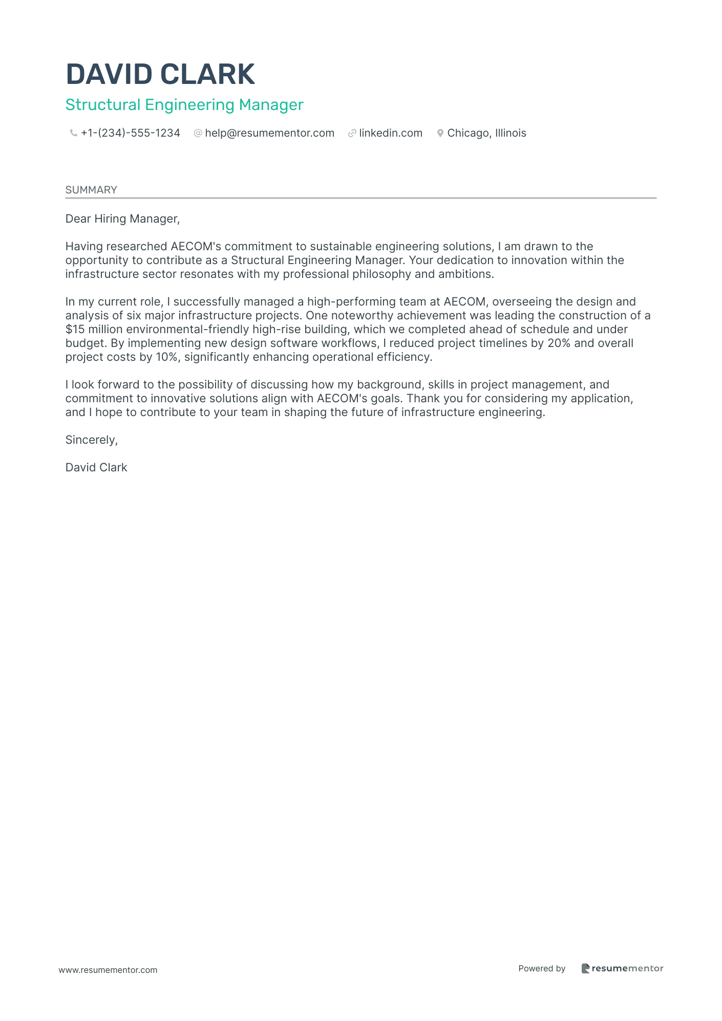 Engineer Manager Cover Letter Examples by ResumeMentor.com ...
