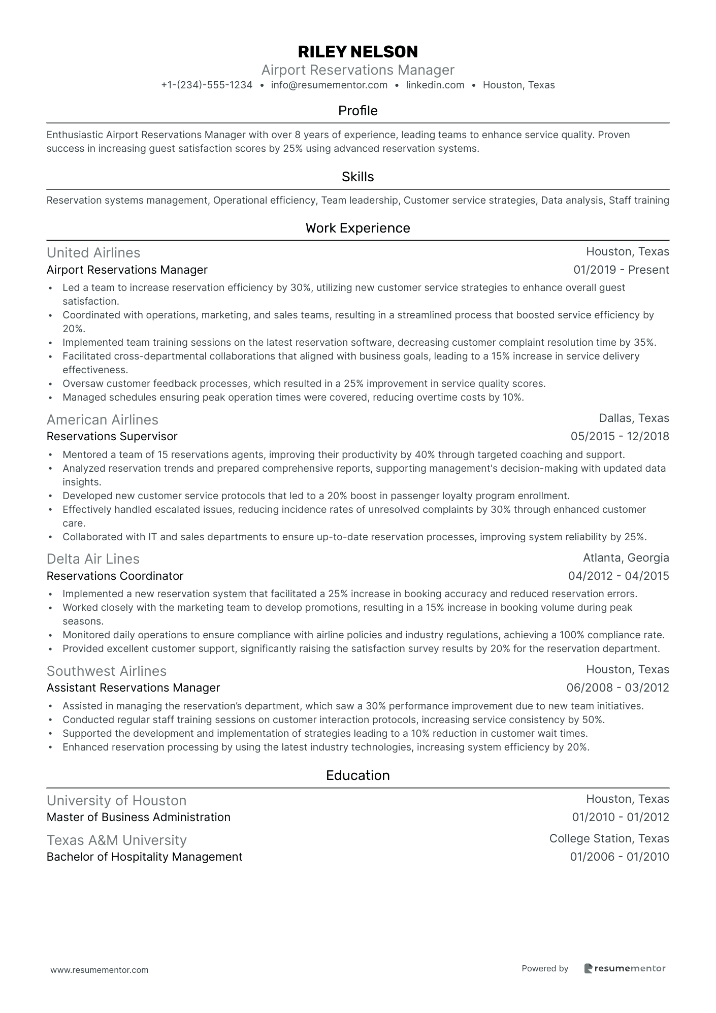 Reservations Manager Resume Examples - Free to Edit ATS-Friendly PDF - 2025