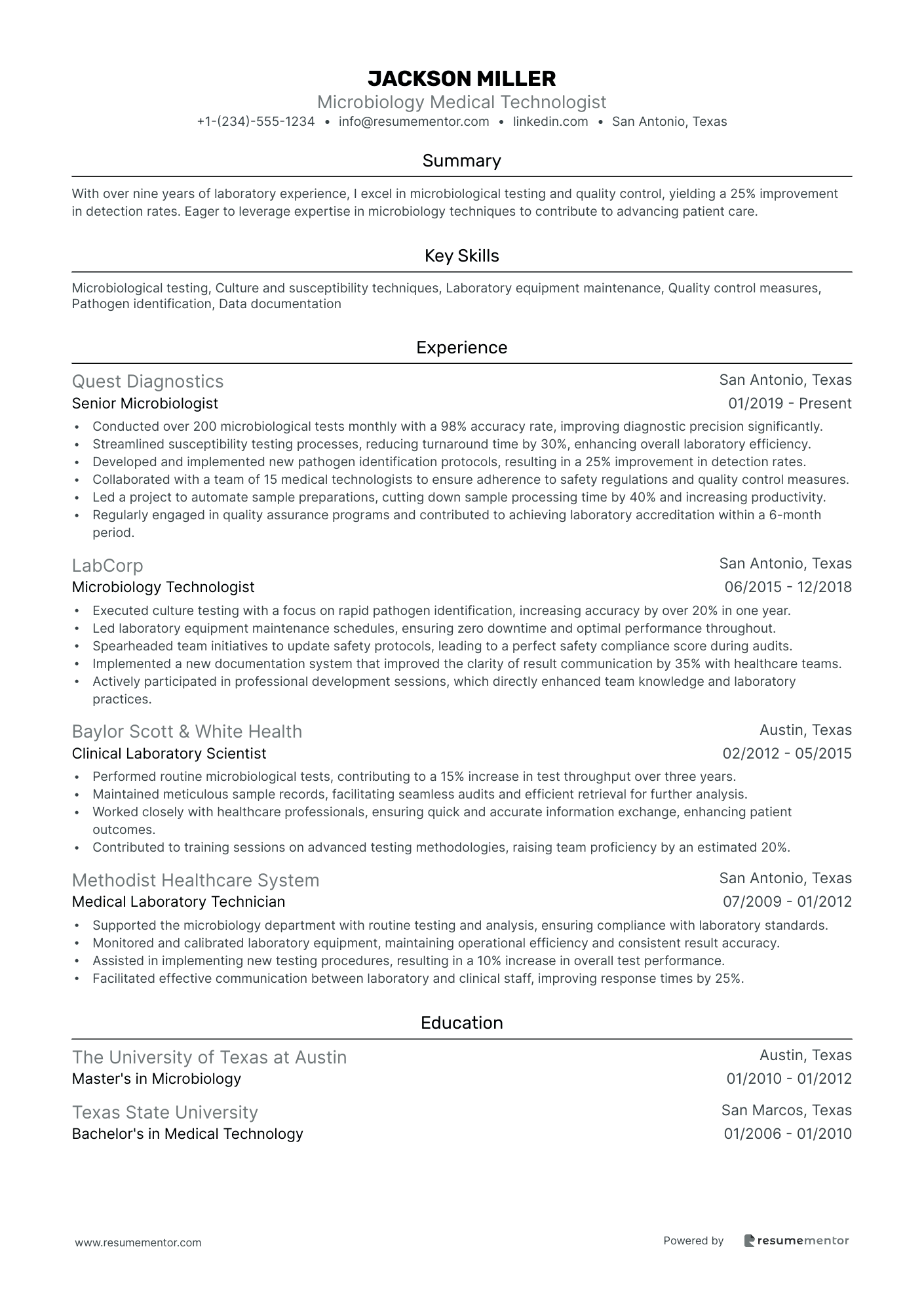 Medical Technologist Resume Examples - Free to Edit ATS-Friendly PDF - 2025
