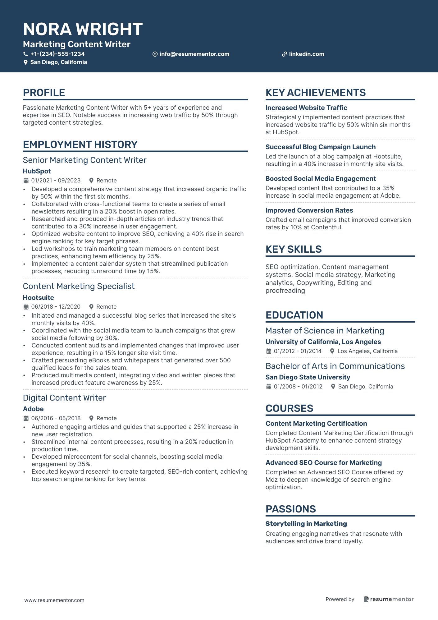 Content Writer Resume Examples - Free to Edit ATS-Friendly PDF - 2025
