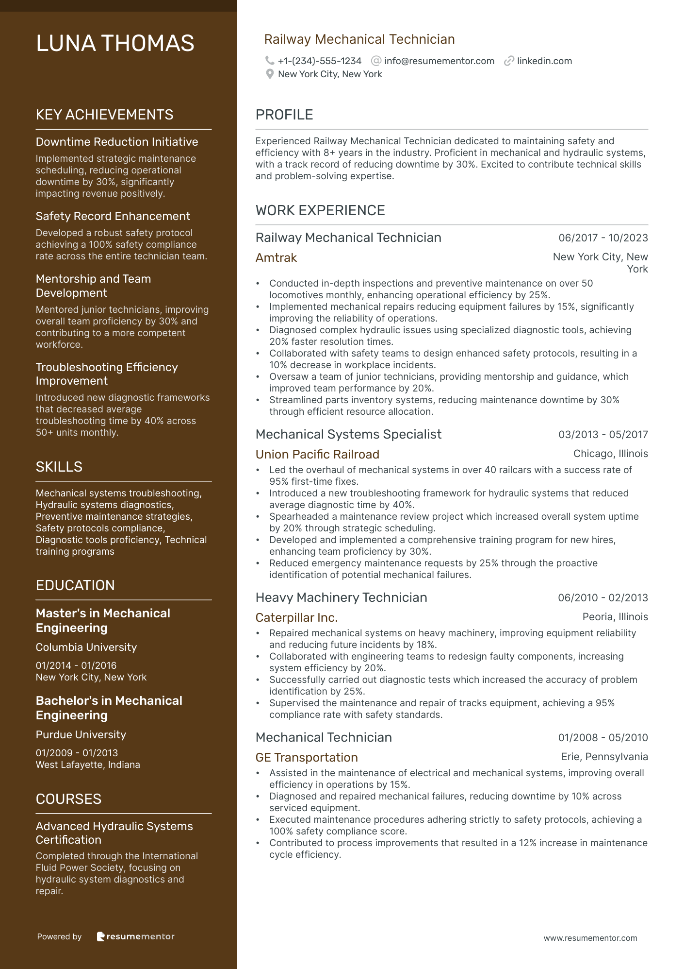 Mechanical Technician Resume Examples - Free to Edit ATS-Friendly PDF ...